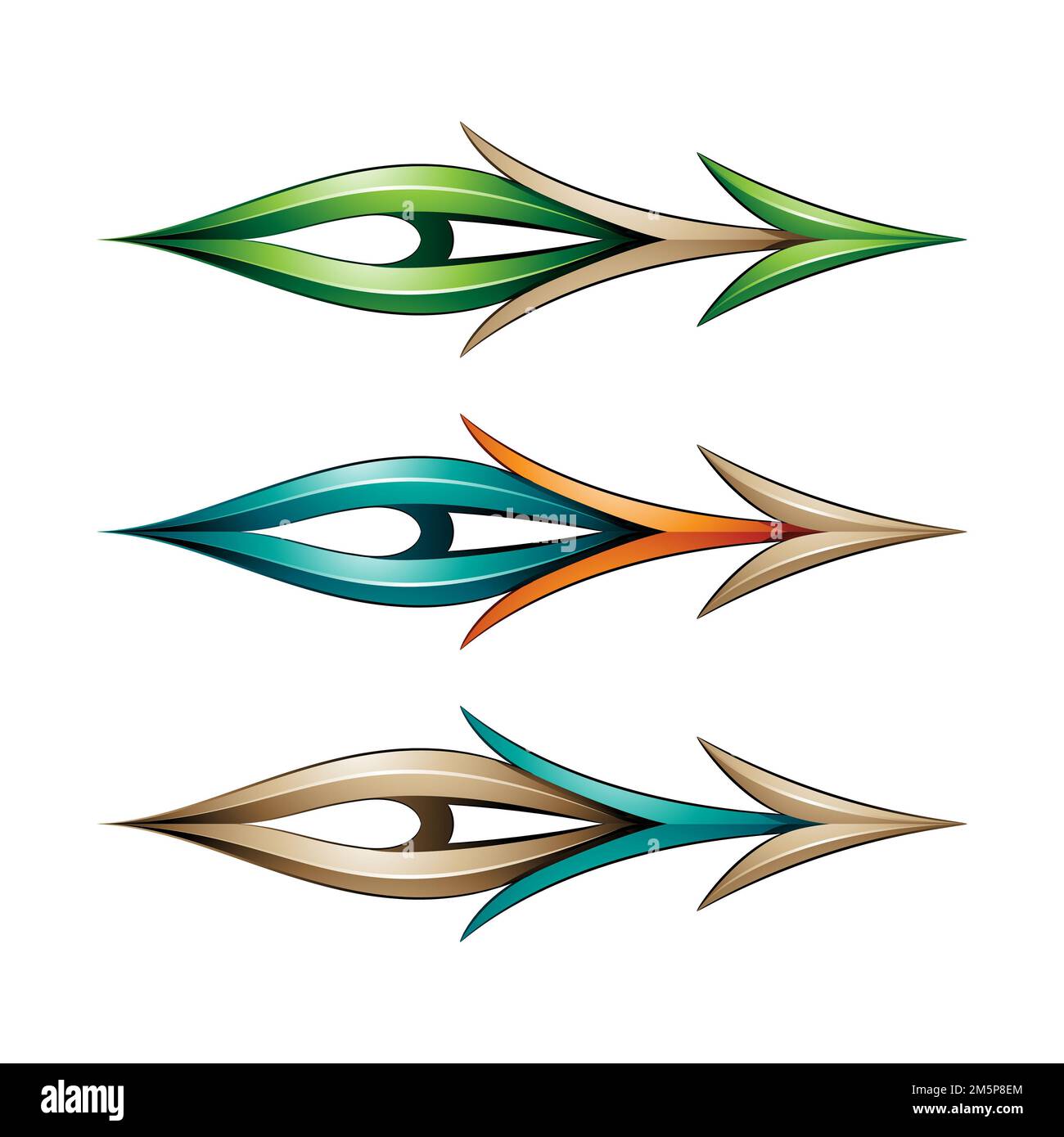 Illustration of Plant-like Glossy Spiky Arrow Shapes in Green Beige and ...