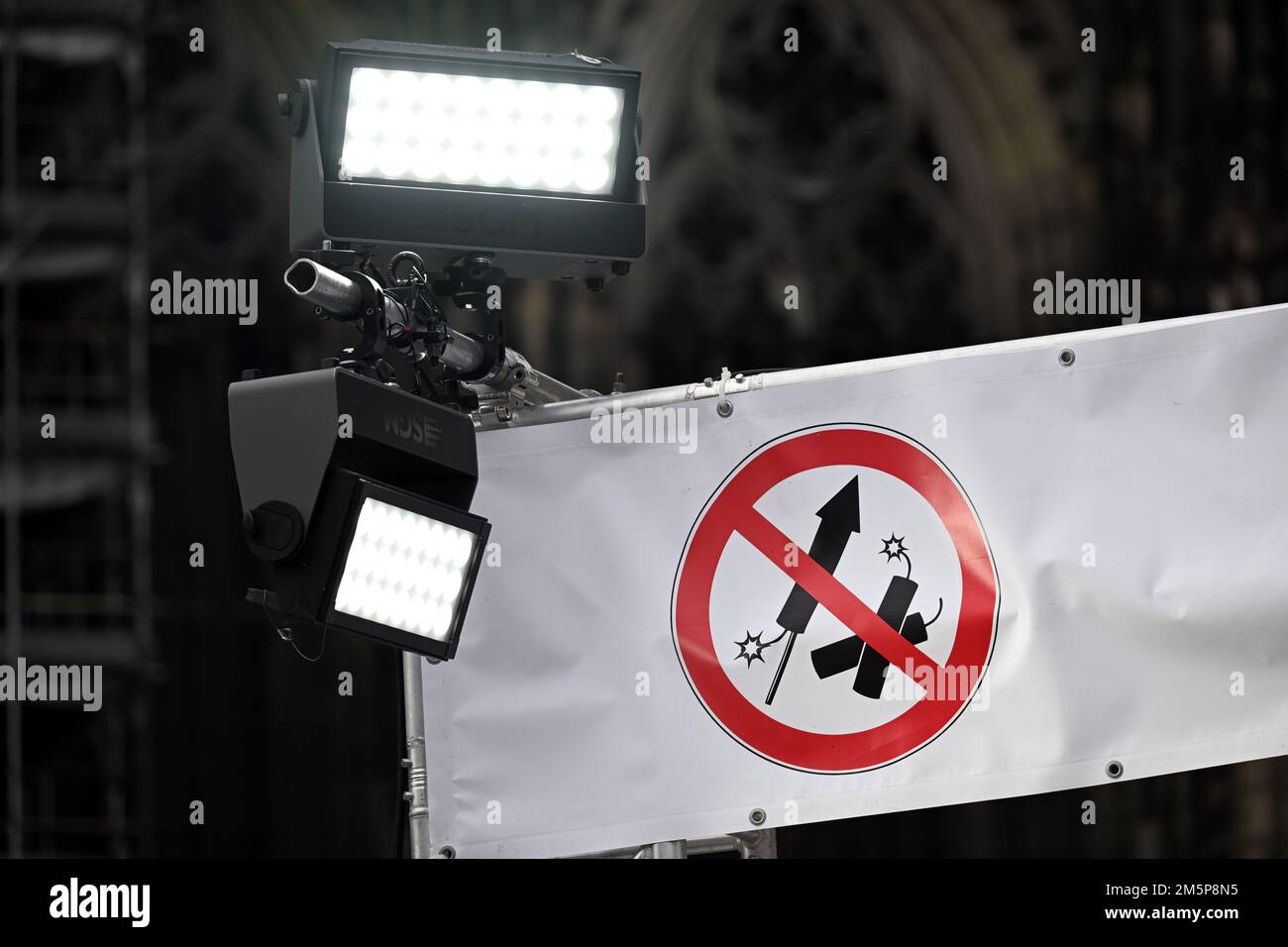 Cologne, Germany. 30th Dec, 2022. Pictograms indicate a firecracker ban ...