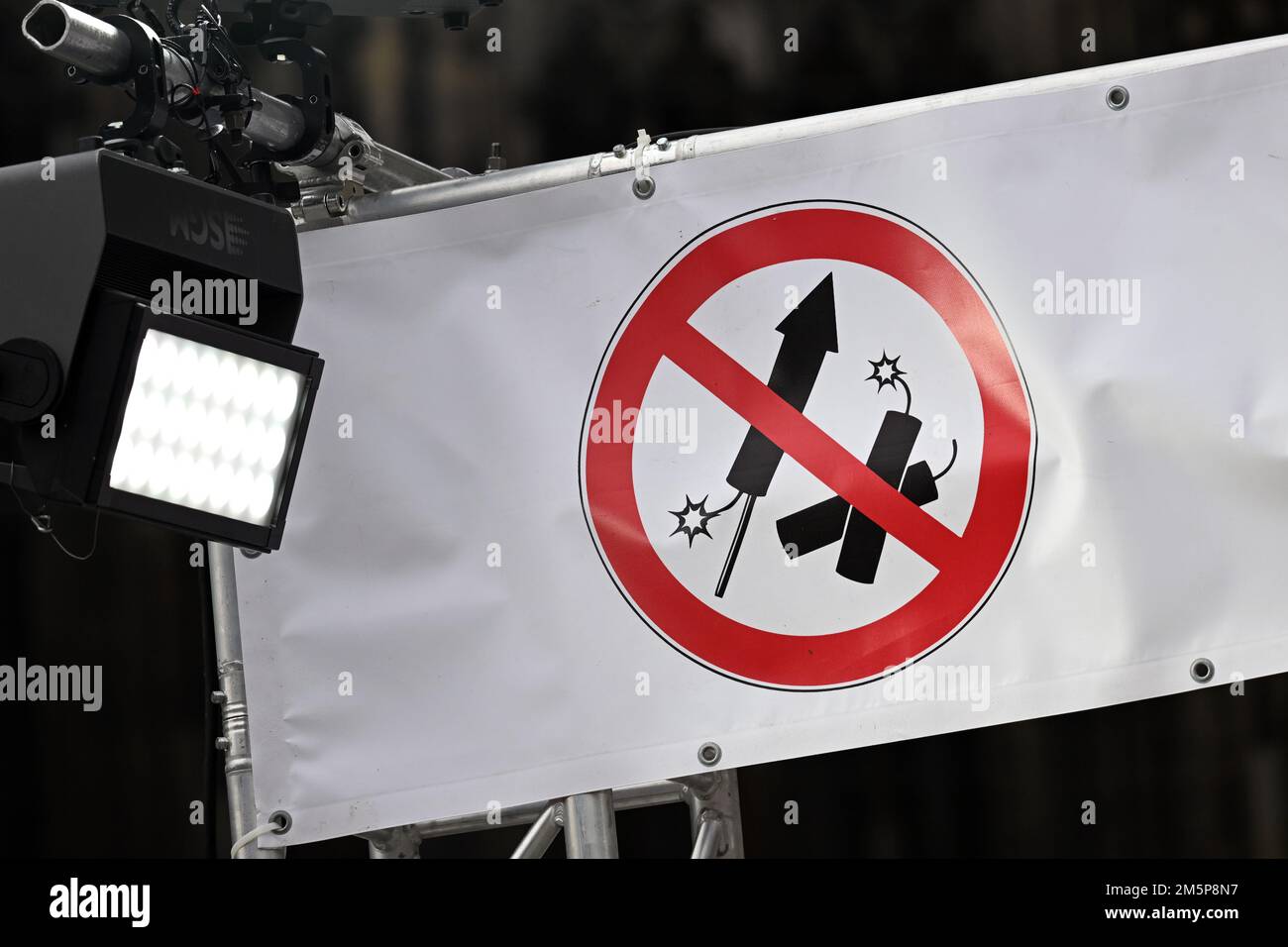 Cologne, Germany. 30th Dec, 2022. Pictograms indicate a firecracker ban ...