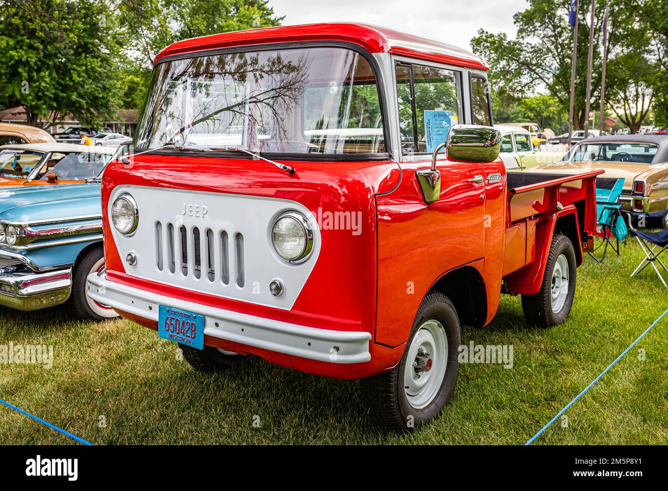 Iola, WI - July 07, 2022: High perspective front corner view of a 1957 ... Iola, WI - July 07, 2022: High perspective front corner view of a 1957 ...