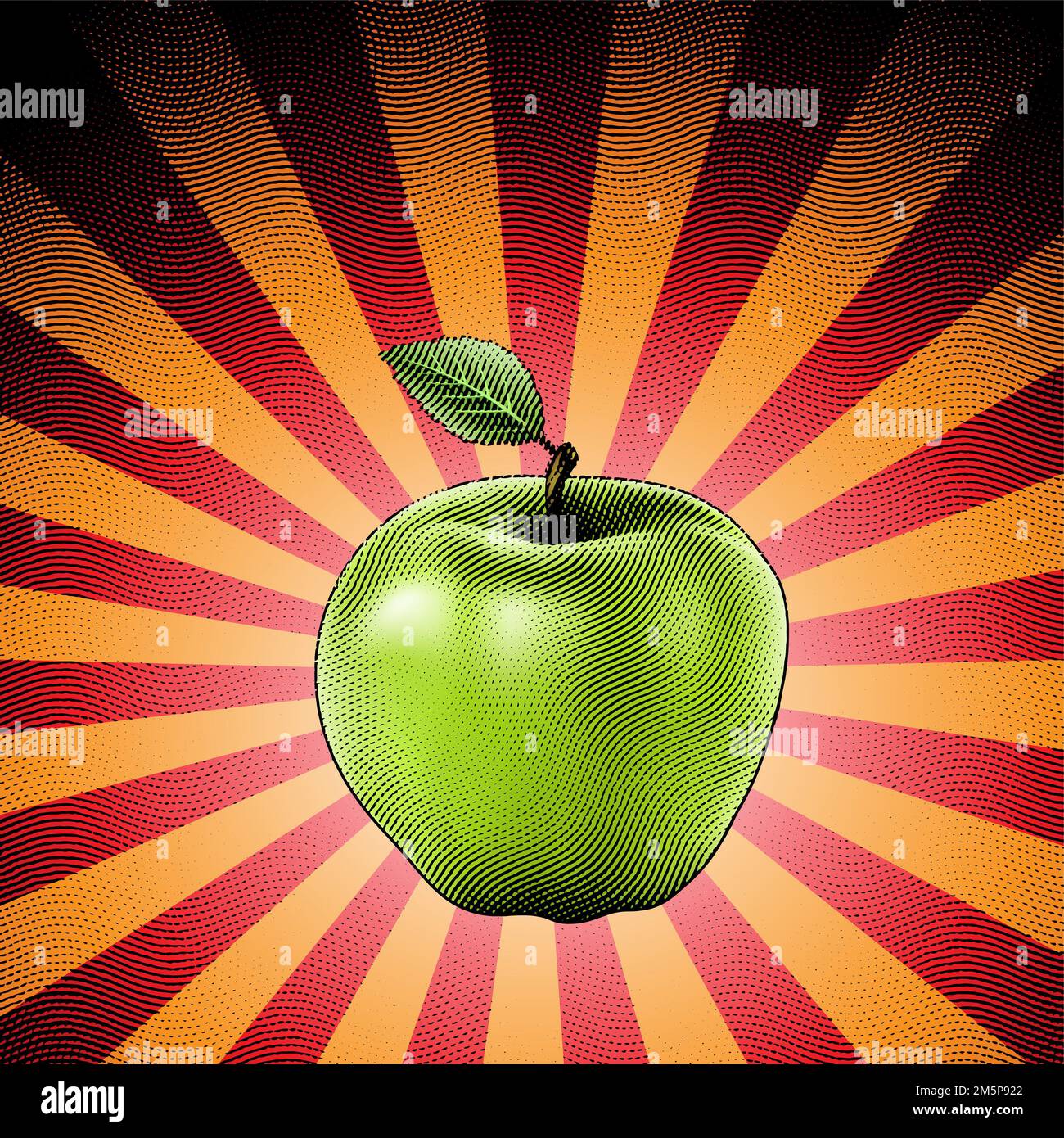 Illustration of Scratchboard Engraved Apple on Striped Background Stock ...