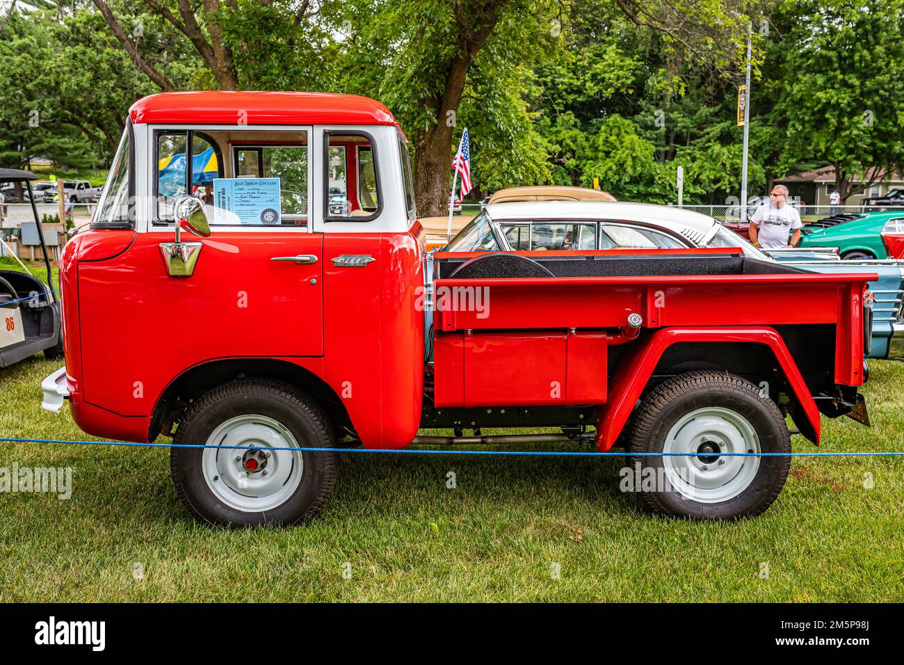 Iola, WI - July 07, 2022: High perspective side view of a 1957 Willys ...