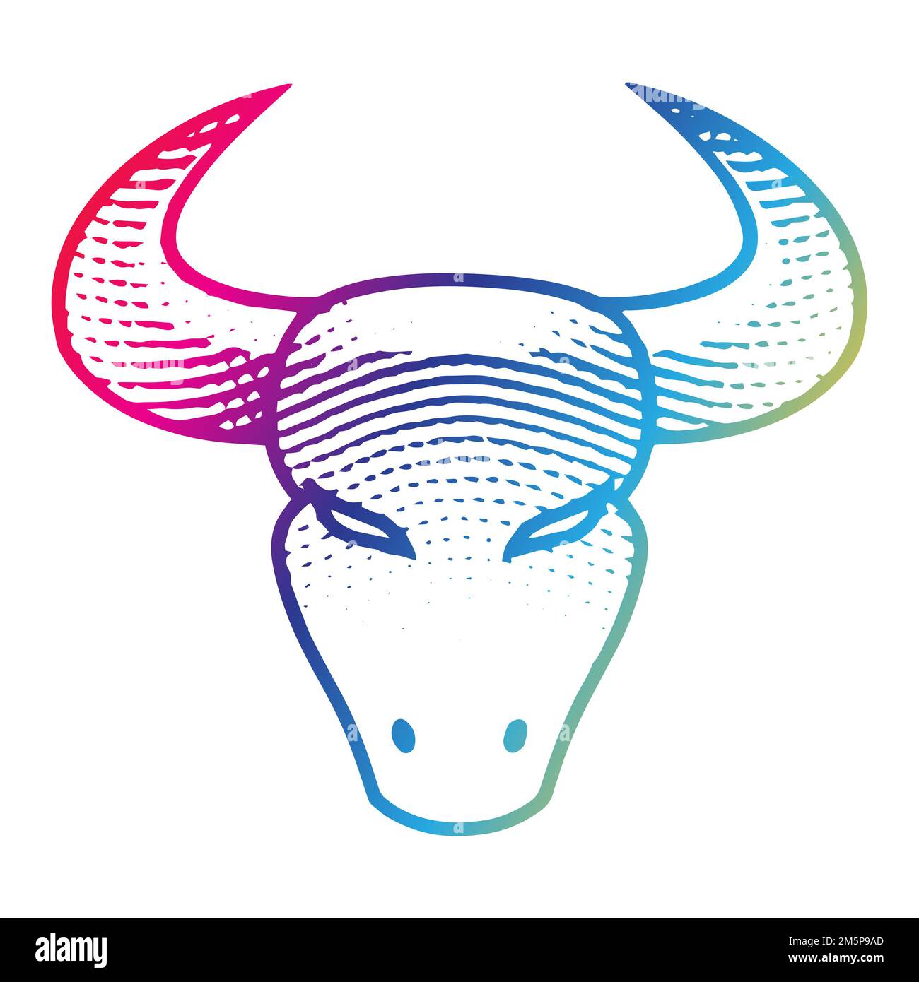 Illustration of Scratchboard Engraved Bull Front View in Rainbow Colors ...