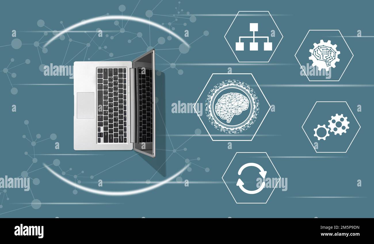 Top view of laptop with symbol of deep learning concept Stock Photo - Alamy