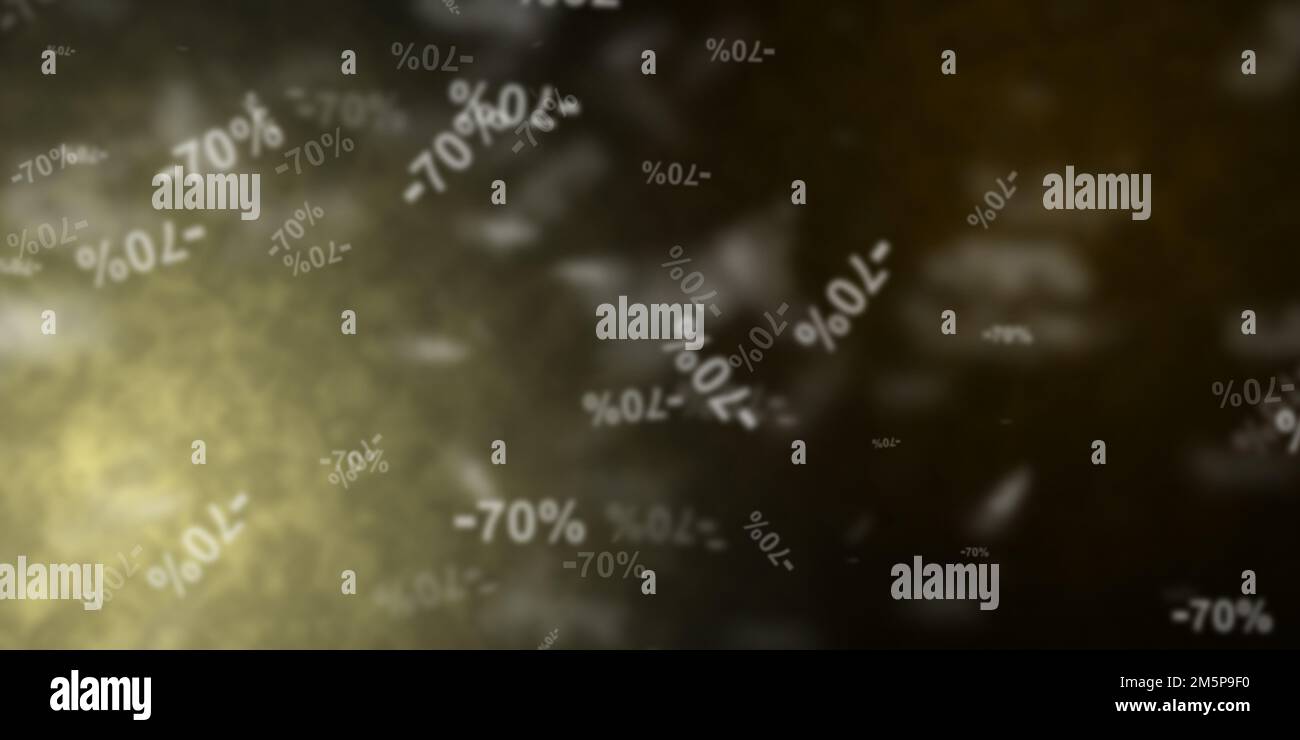 Flying -70% discount symbols over light yellow and gold background ...