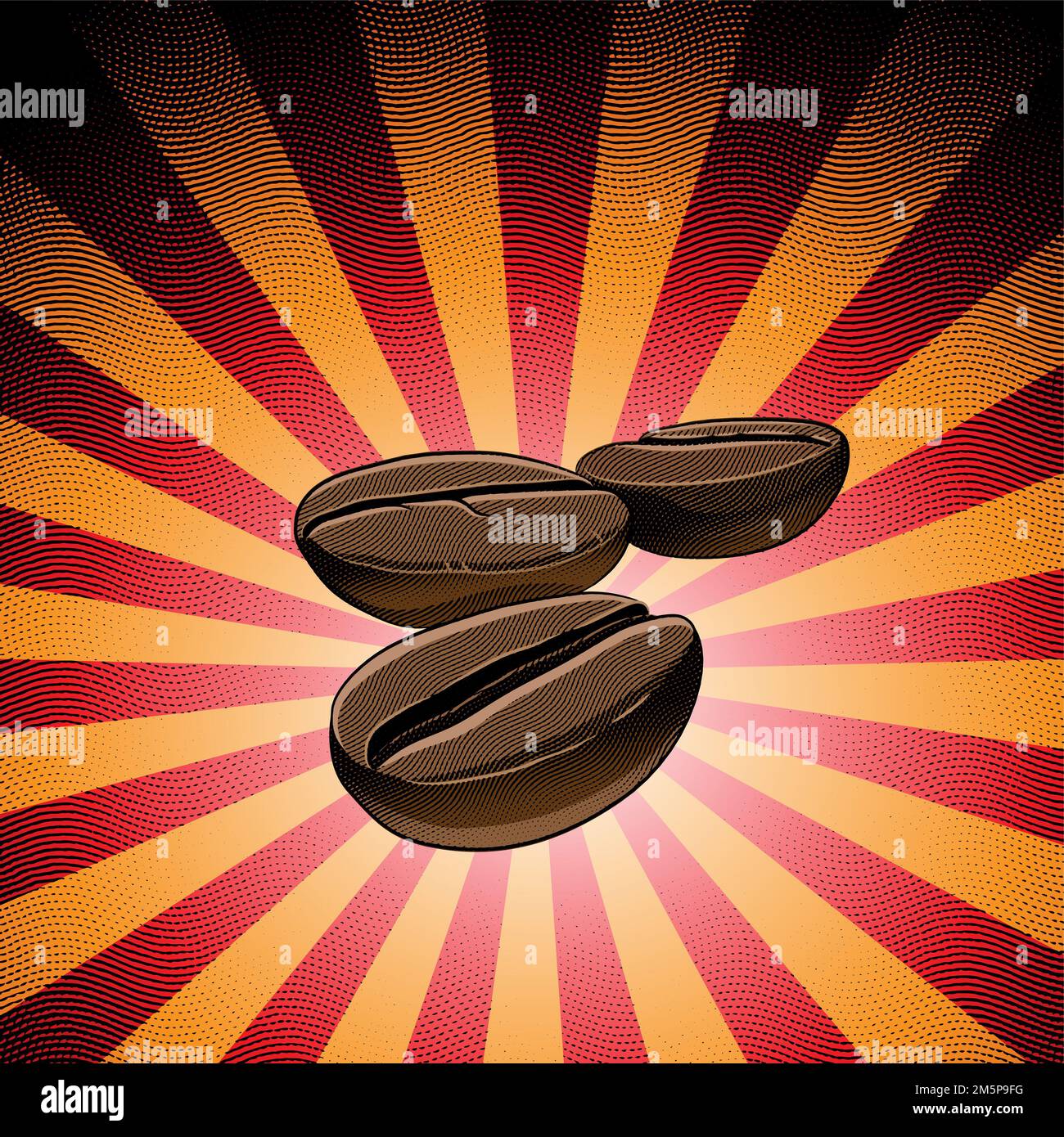 Illustration of Scratchboard Engraved Coffee Beans on Striped ...