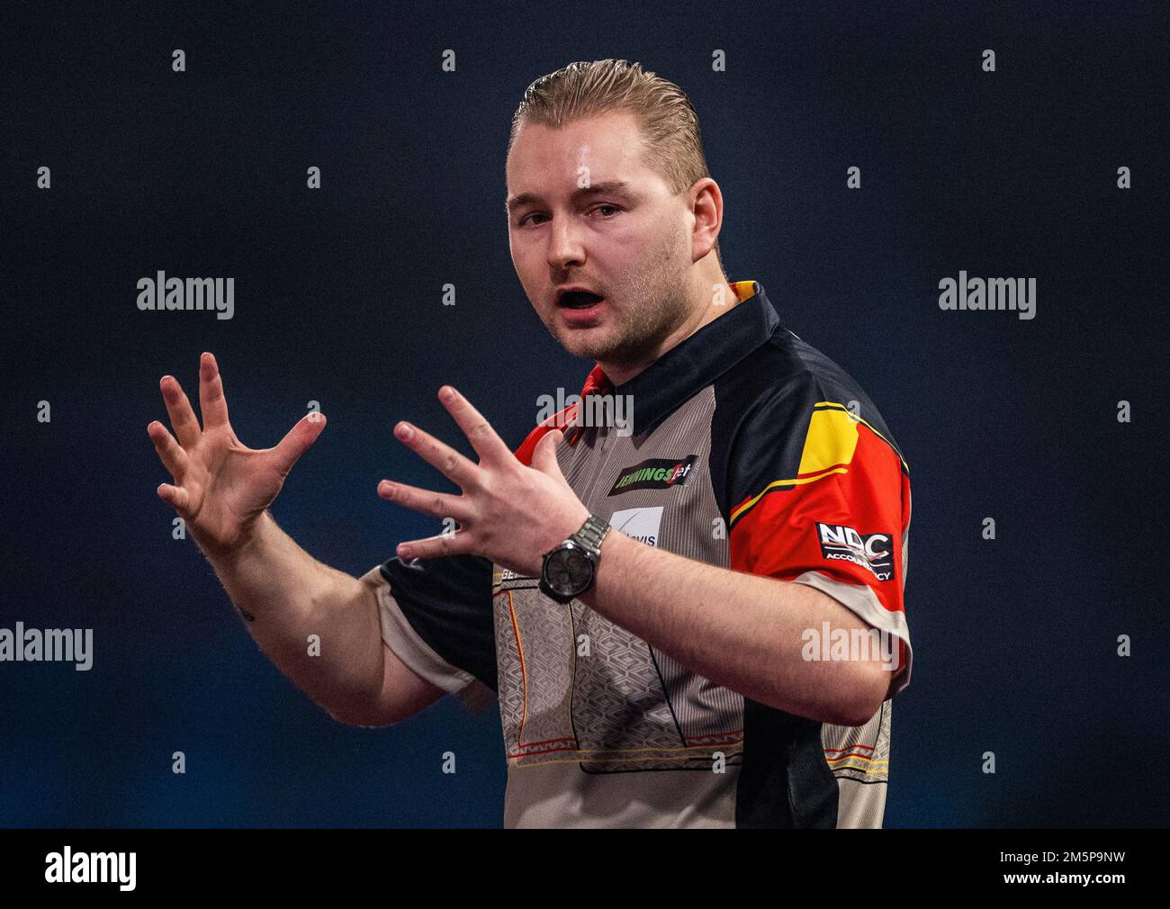Dimitri Van den Bergh reacting during day thirteen of the Cazoo World ...