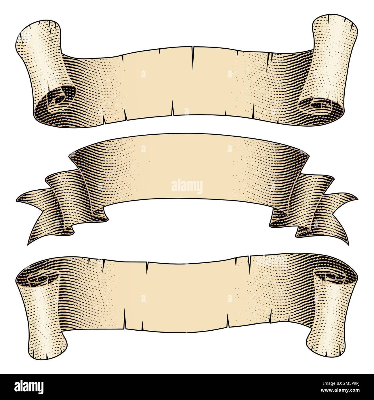 Illustration of Scratchboard Engraved Curly Paper Banner with Beige ...