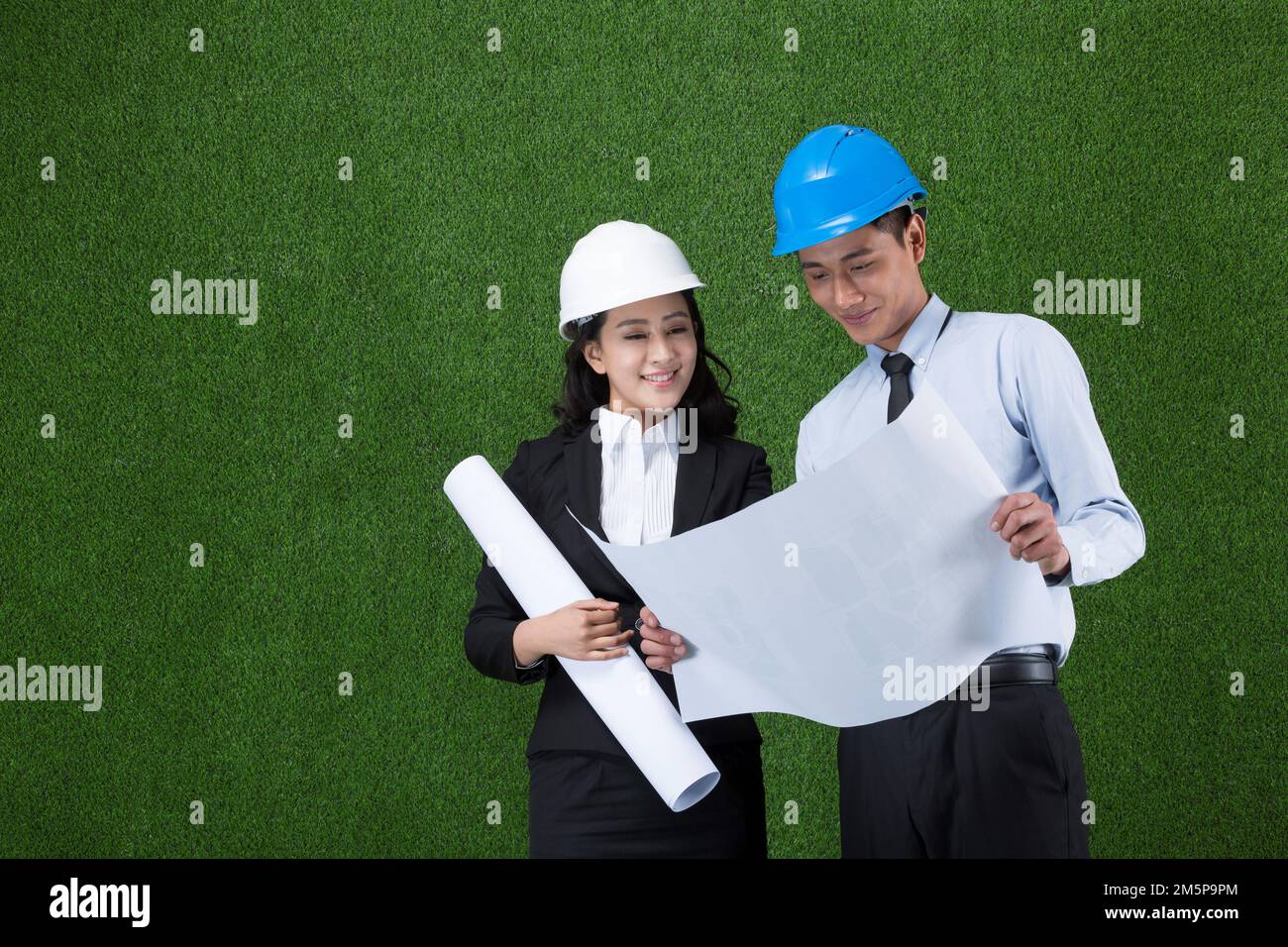 The grass business designers take drawings to the distance Stock Photo ...