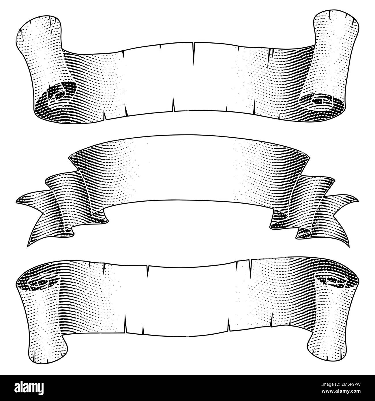 Illustration of Scratchboard Engraved Curly Paper Banner isolated on a ...