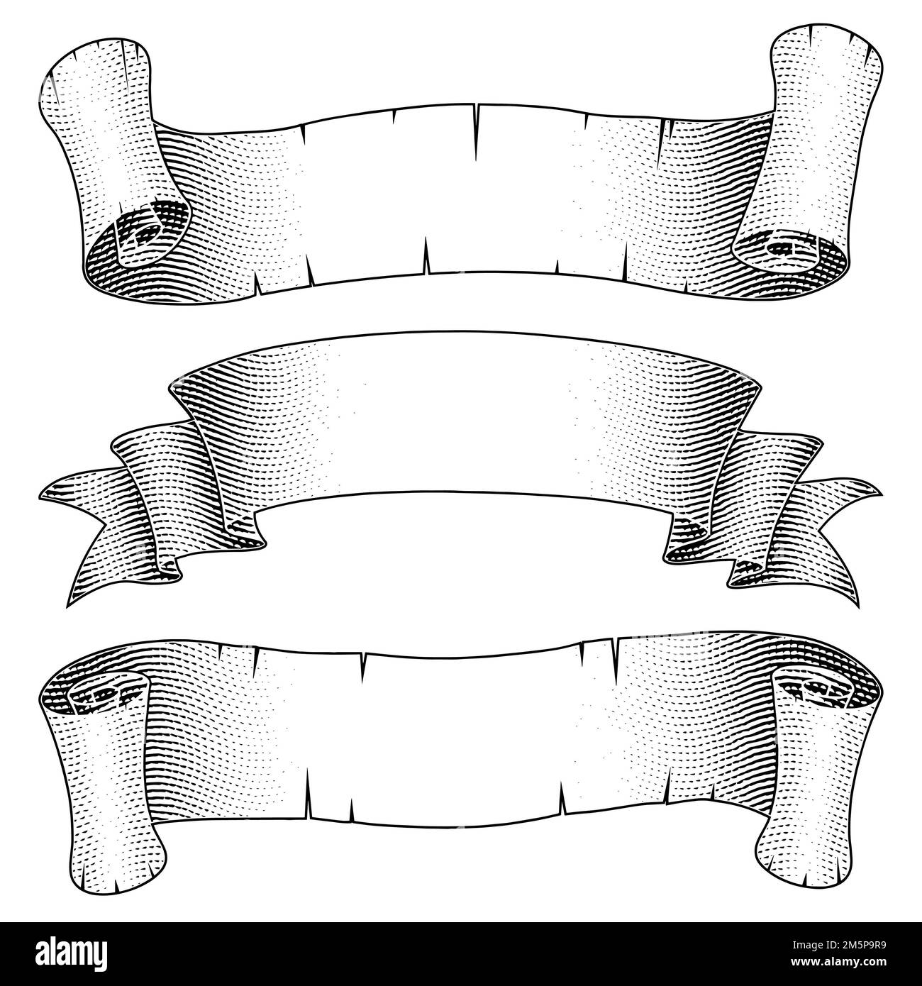 Illustration of Scratchboard Engraved Curled Paper Banner isolated on a ...