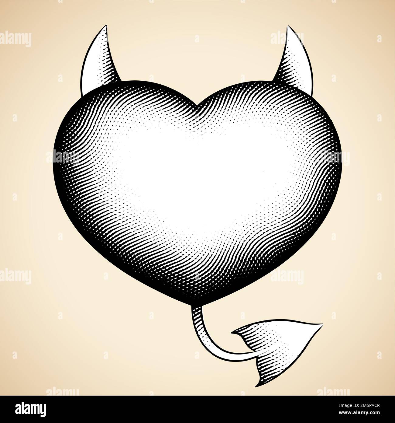 Illustration of Scratchboard Engraved Evil Heart with White Fill ...