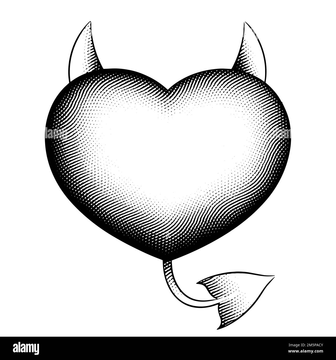 Illustration of Scratchboard Engraved Evil Heart isolated on a White Background Stock Photo - Alamy