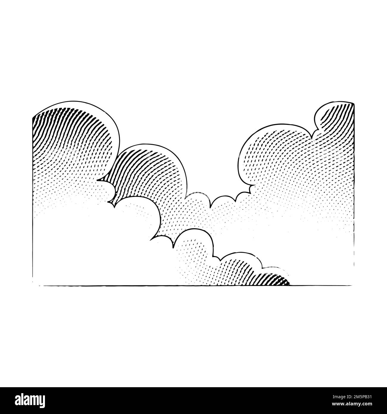 Scratchboard Engraved Illustration of Clouds isolated on a White ...