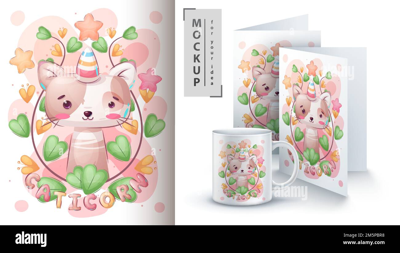 Cartoon character cute animal caticorn - seamless pattern Stock Vector ...