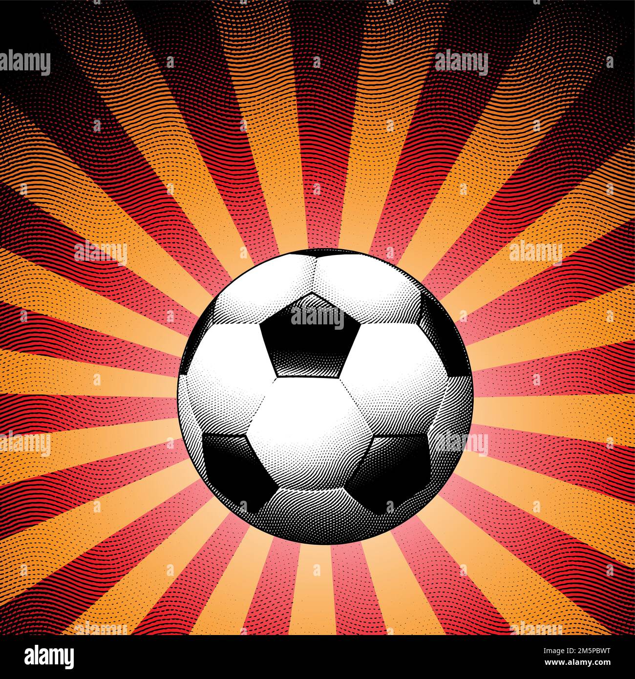 Illustration of Scratchboard Engraved Football over a Red Striped ...