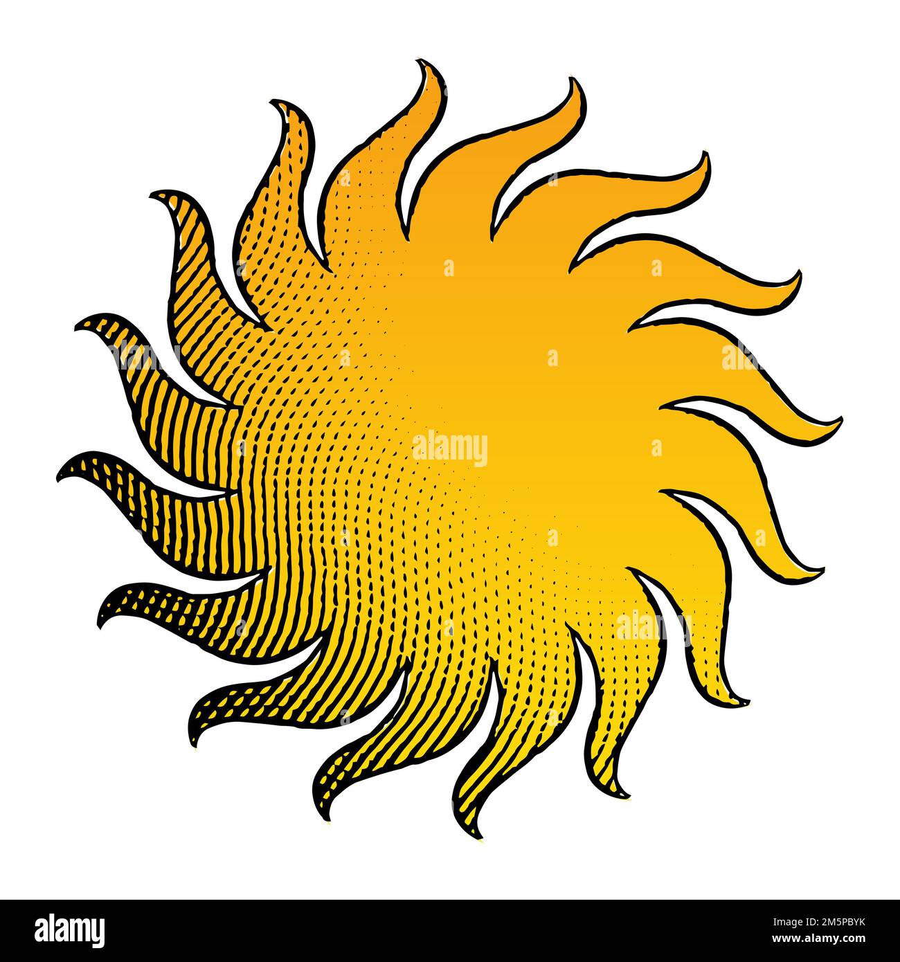 Illustration of Scratchboard Engraved Icon of Sun with Yellow Fill ...