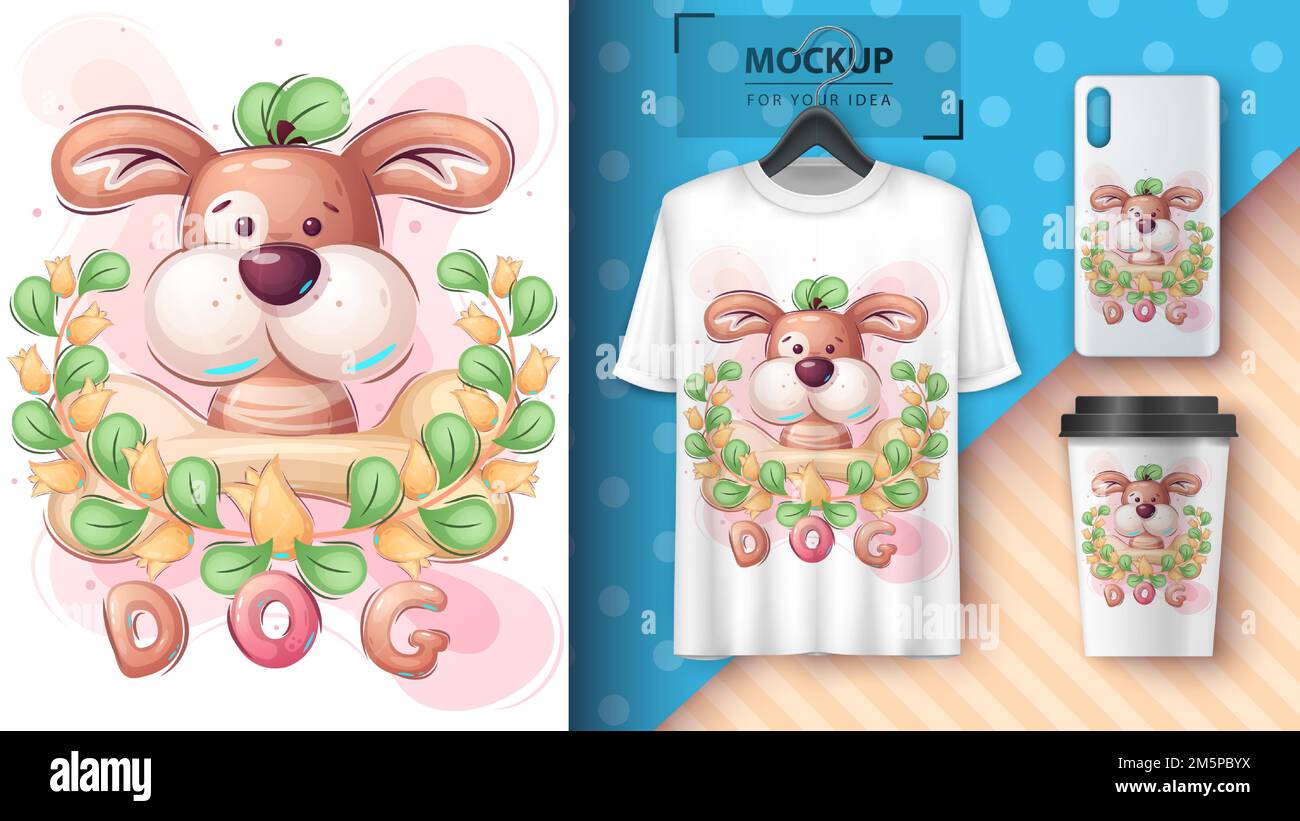 Cartoon character funny puppy dog - poster and merchandising Stock ...