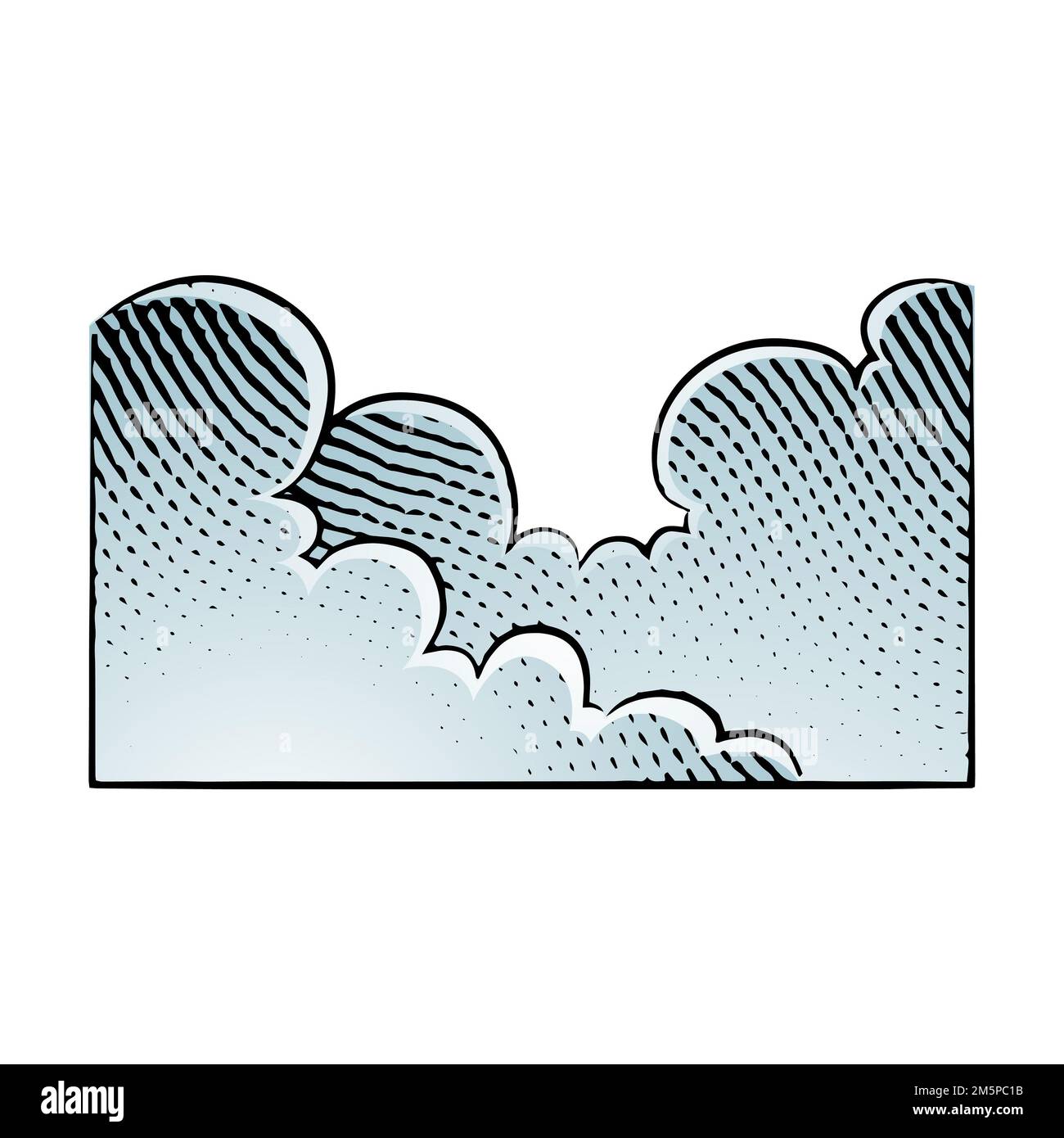 Scratchboard Engraving of Clouds with Blue Fill isolated on a White ...