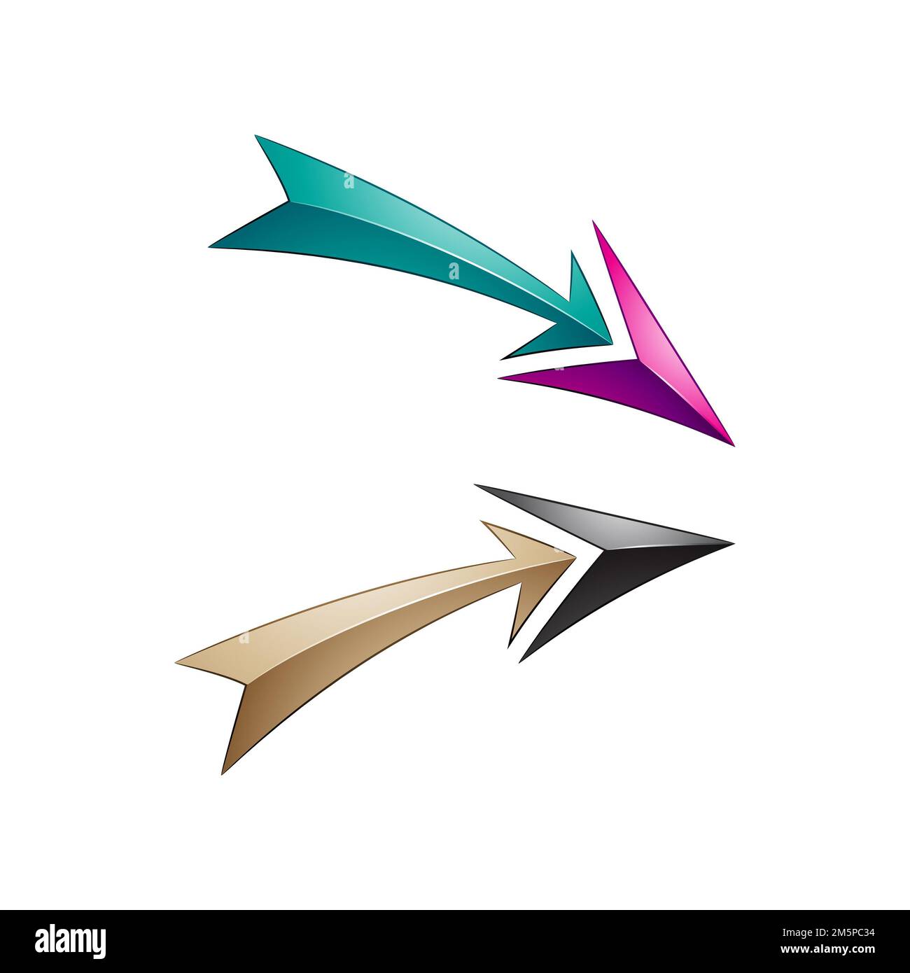 Illustration of Side Facing Green and Beige Arrows isolated on a White ...