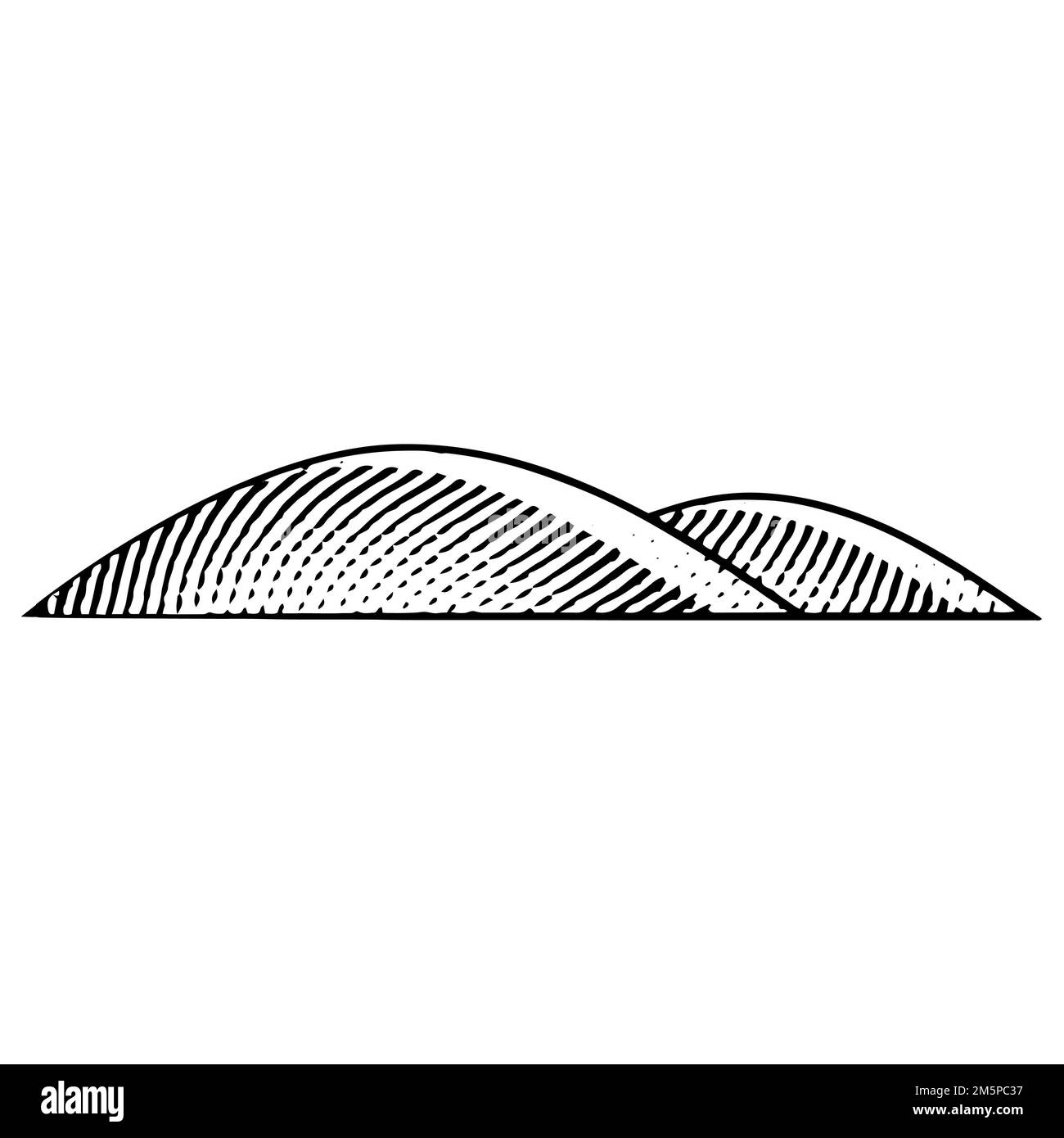 Scratchboard Engraving of Hills isolated on a White Background Stock ...