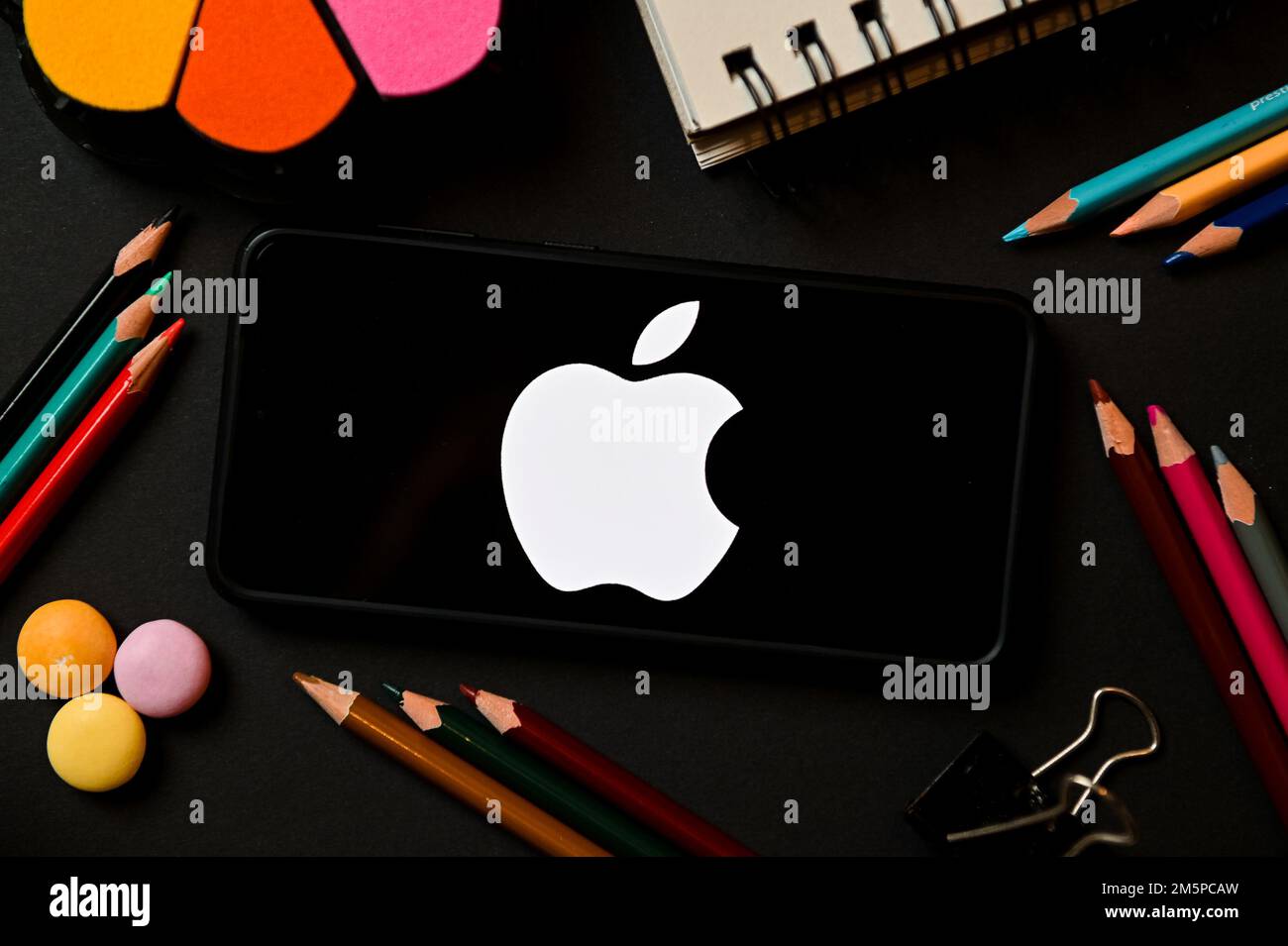 Poland. 17th Dec, 2022. In this photo illustration an Apple iPhone logo ...