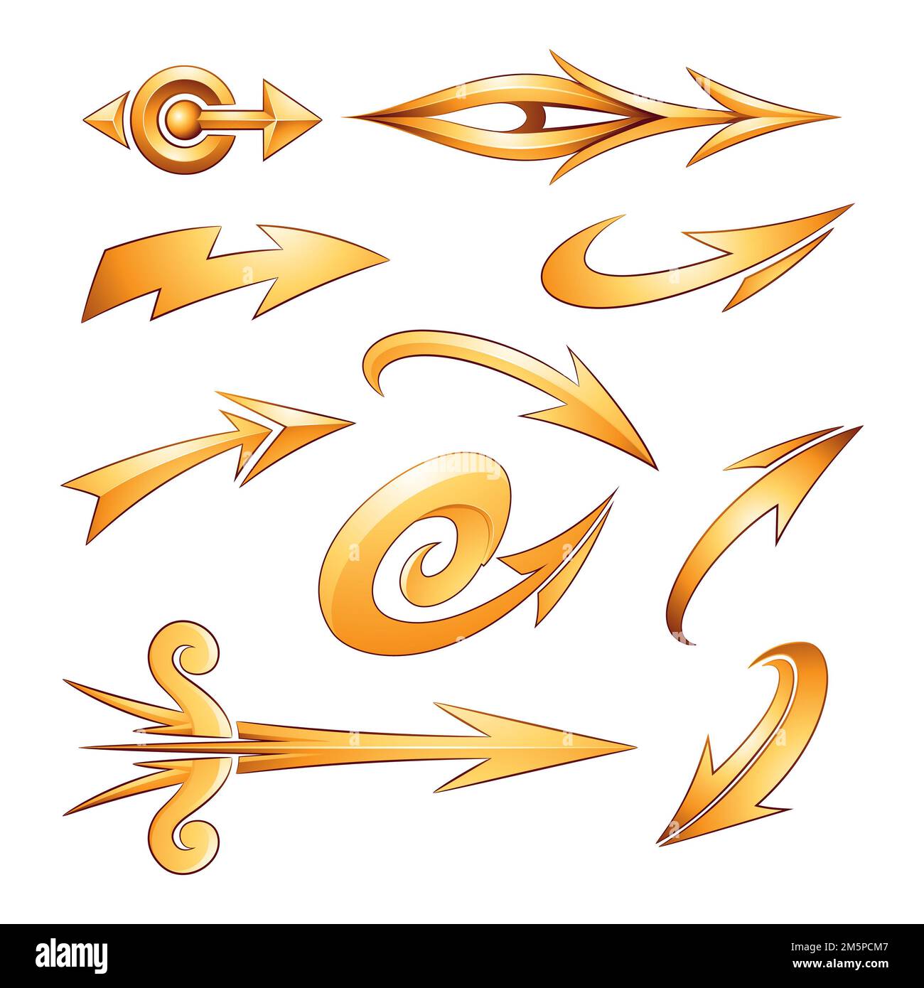 Illustration of Various Shaped Curvy Yellow Arrows isolated on a White ...