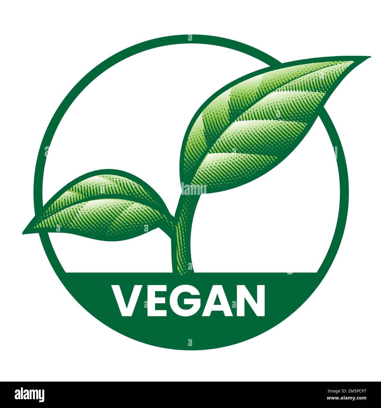 Vegan Round Icon with 2 Green Leaves isolated on a White Background ...