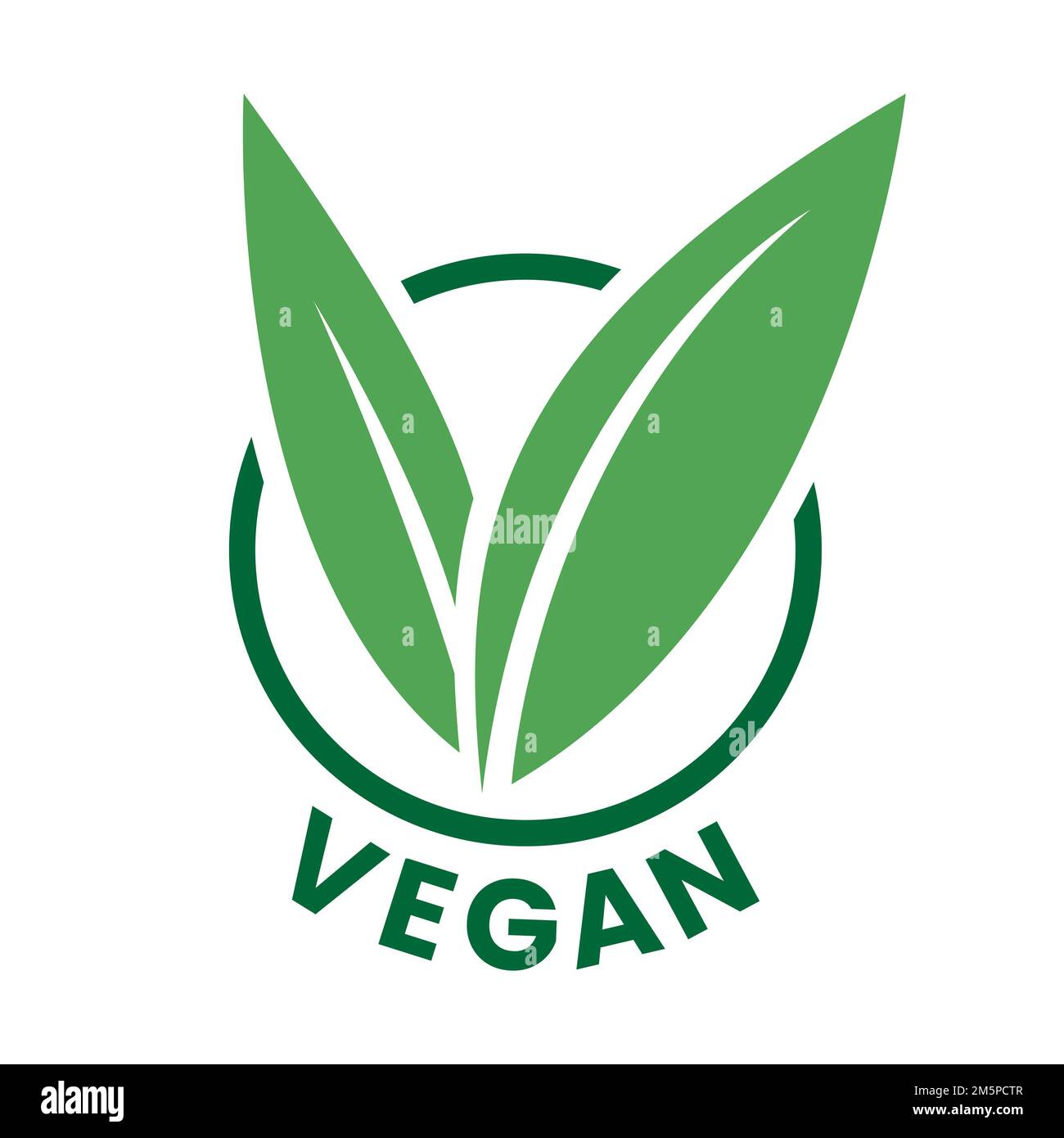 Vegan Round Icon with Green Leaves isolated on a White Background Stock ...