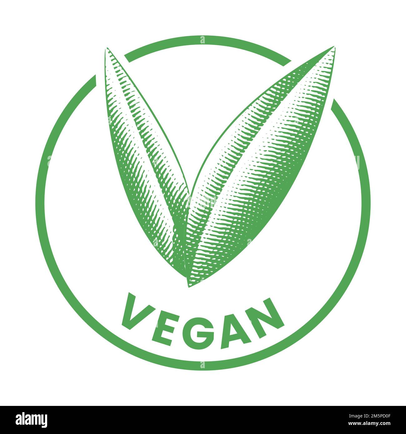 Vegan Round Icon with Engraved Green Leaves isolated on a White ...