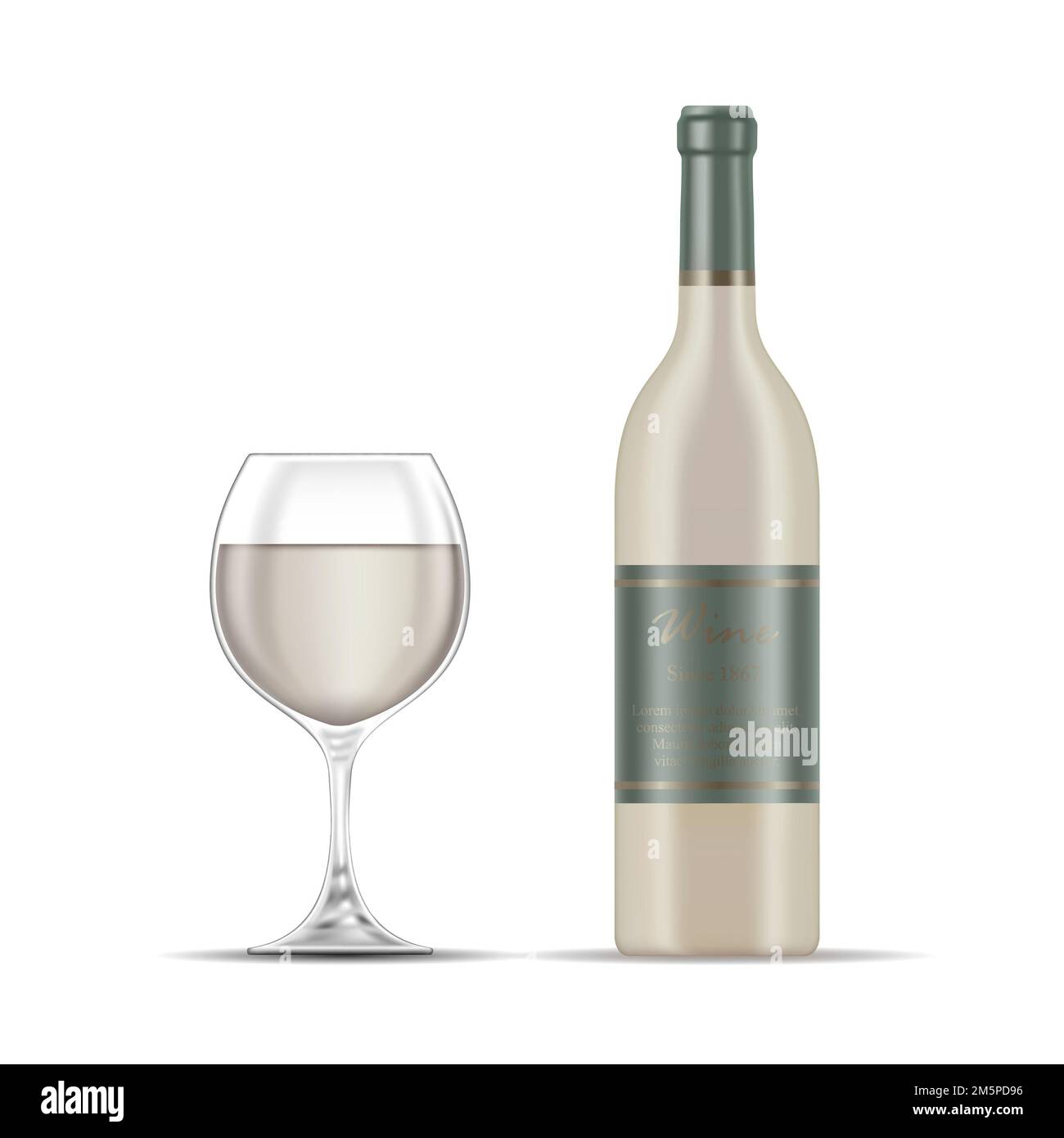 Illustration of White Wine Glass and Wine Bottle isolated on a White ...