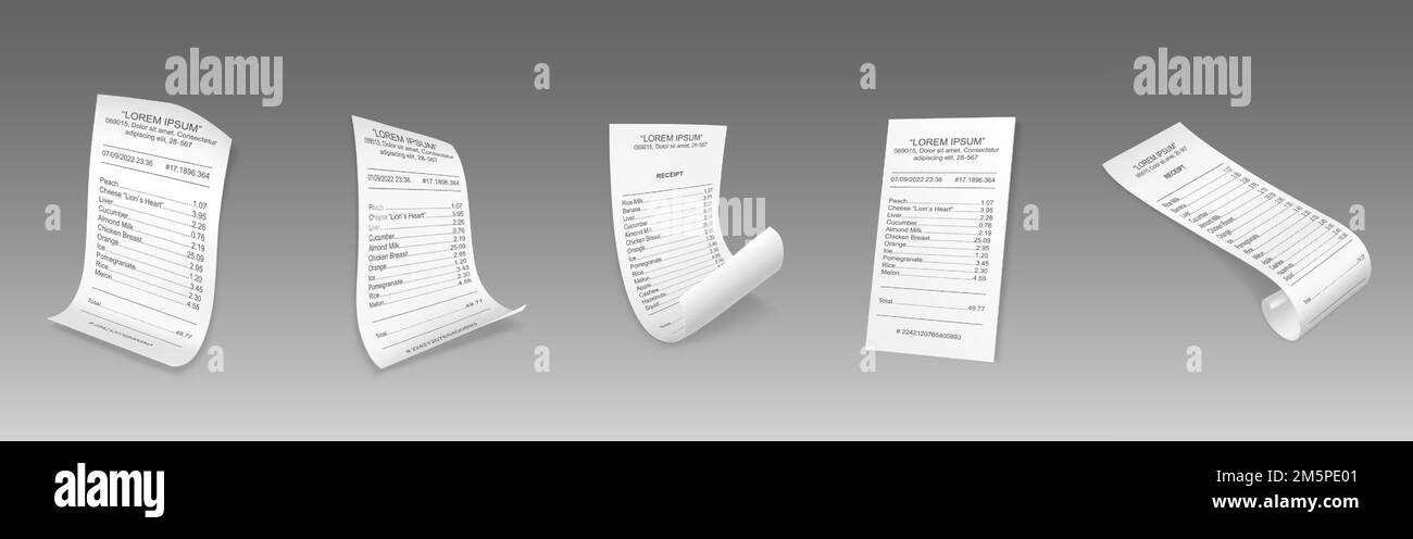 Paper receipts, shop or supermarket cash checks. Purchase bills ...