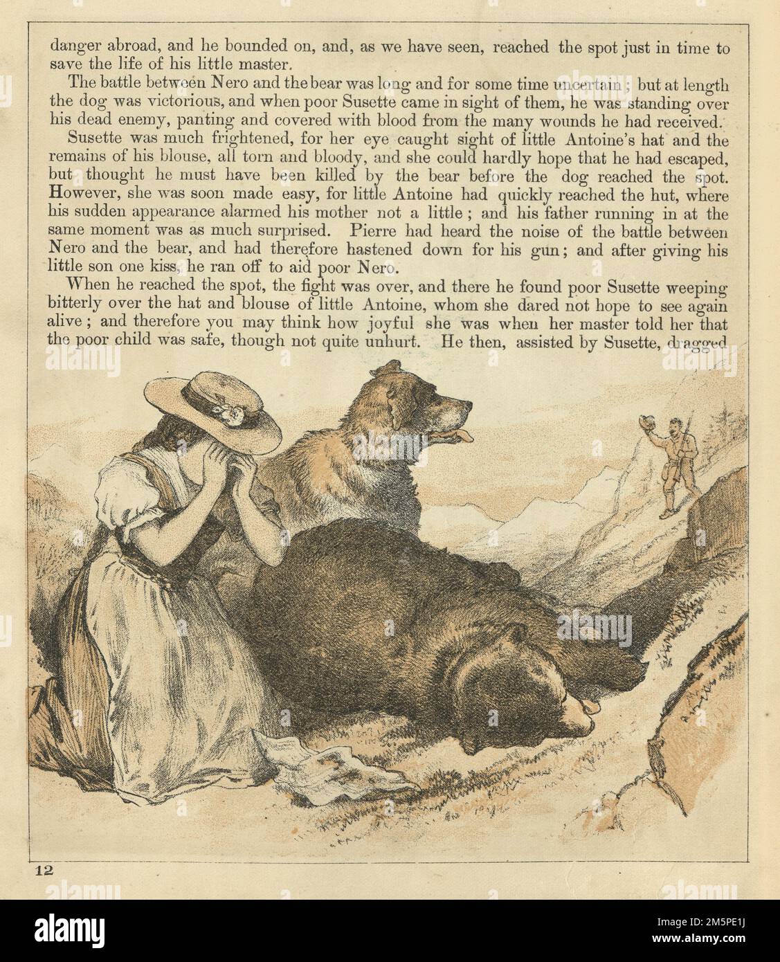 Vintage illustration, Little Antoine and the bear, Mother worried her ...