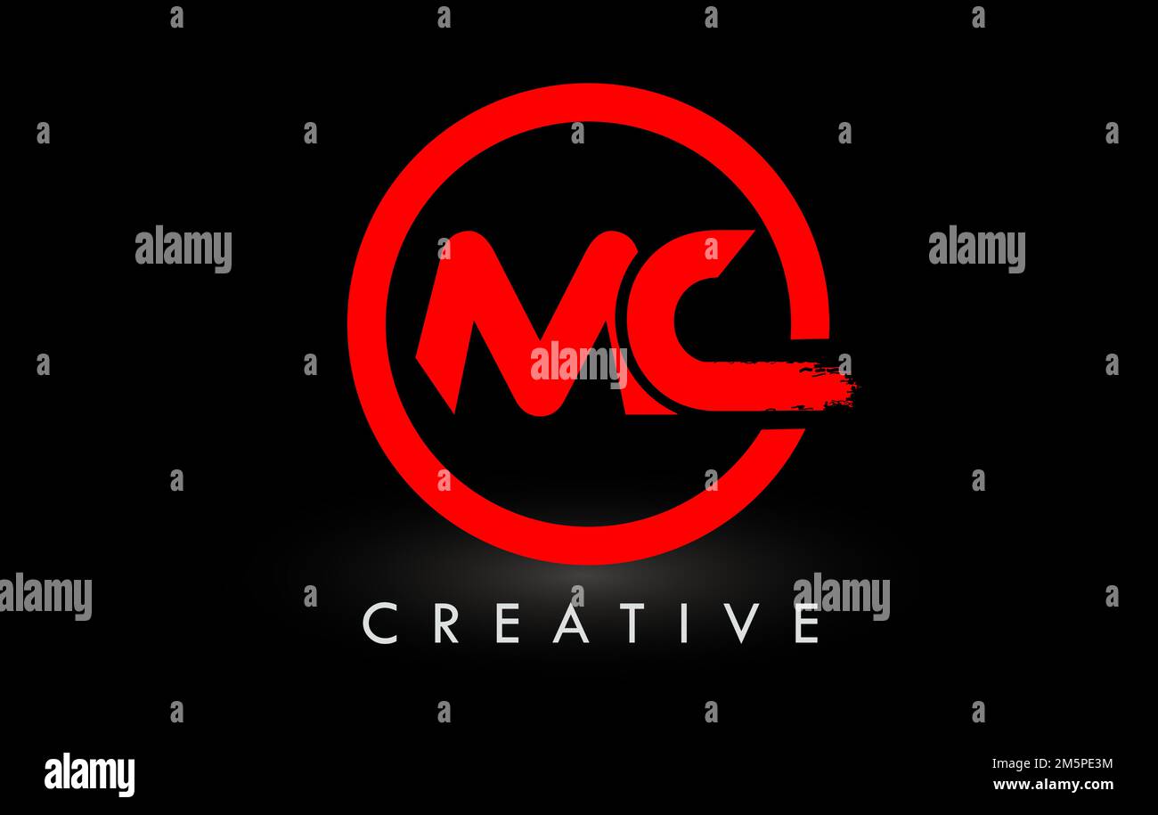 MC Brush Letter Logo Design with Red Circle. Creative Brushed Letters ...