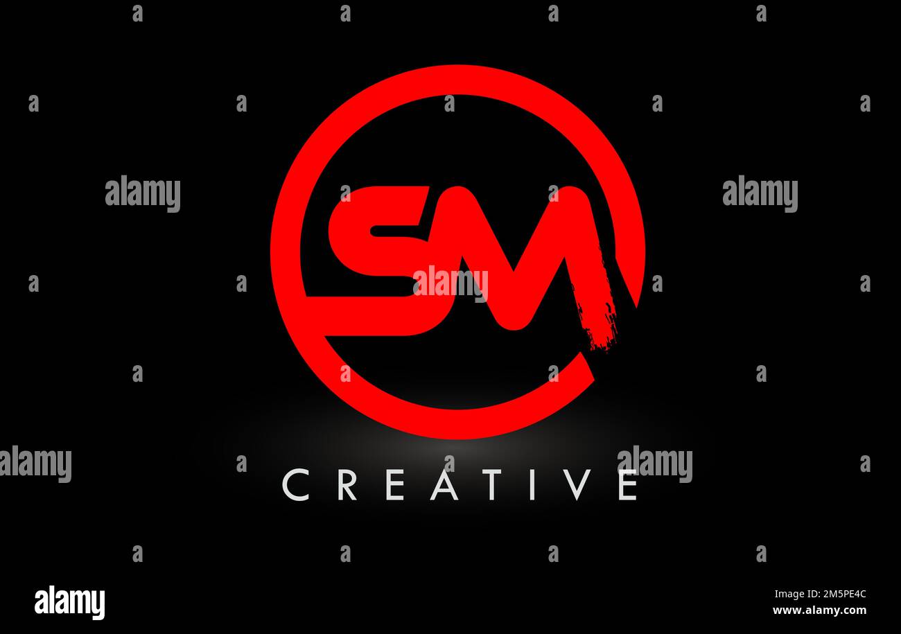 SM Brush Letter Logo Design with Red Circle. Creative Brushed Letters ...