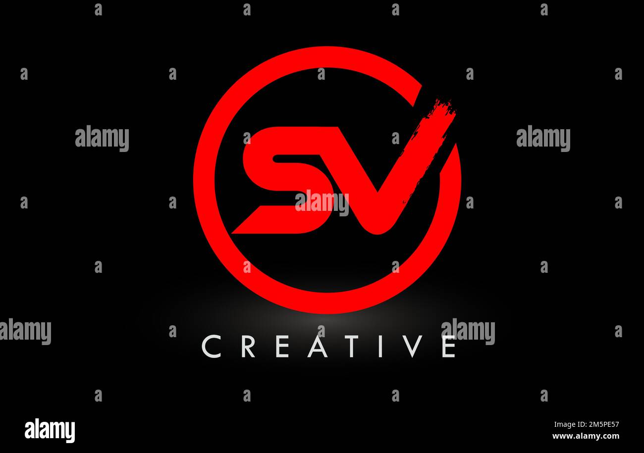 SV Brush Letter Logo Design with Red Circle. Creative Brushed Letters ...