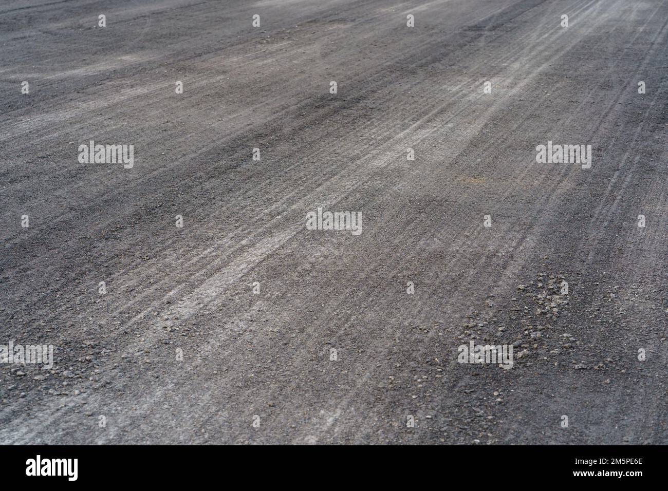 Close up of flat roadway without asphalt in preparation for road ...