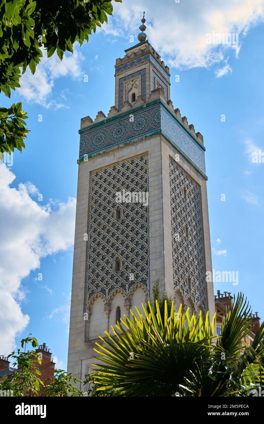 A low angle of Grand Mosque of Paris against the blue sky Stock Photo ...
