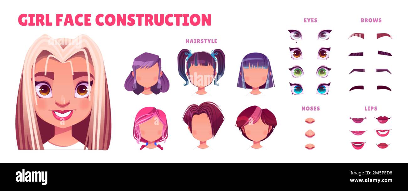 Woman face constructor, avatar of caucasian female character creation ...