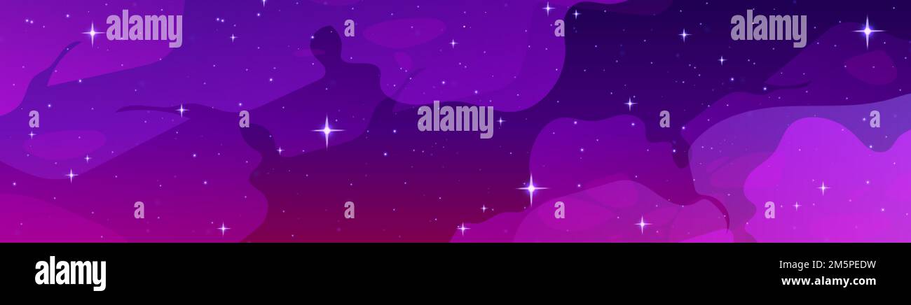 Night starry sky in lilac and pink colors with nebula effect. Cartoon ...