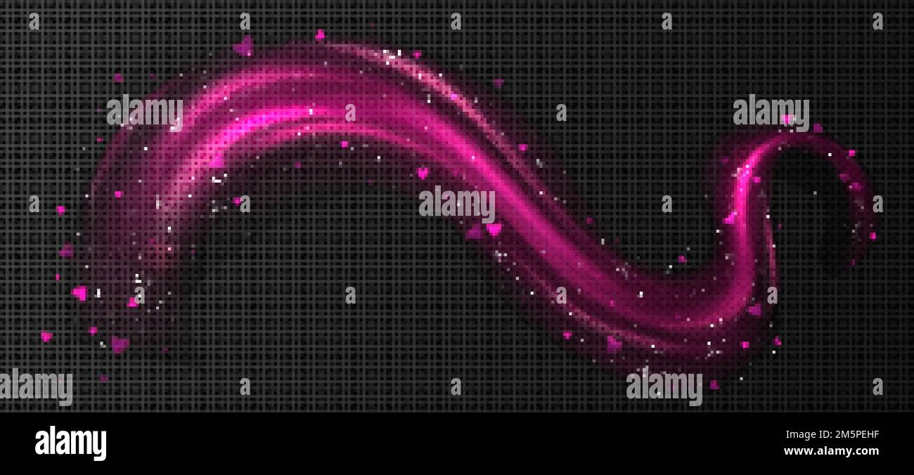 Abstract pink swirl with heart shape leaves and shimmering sparkles ...