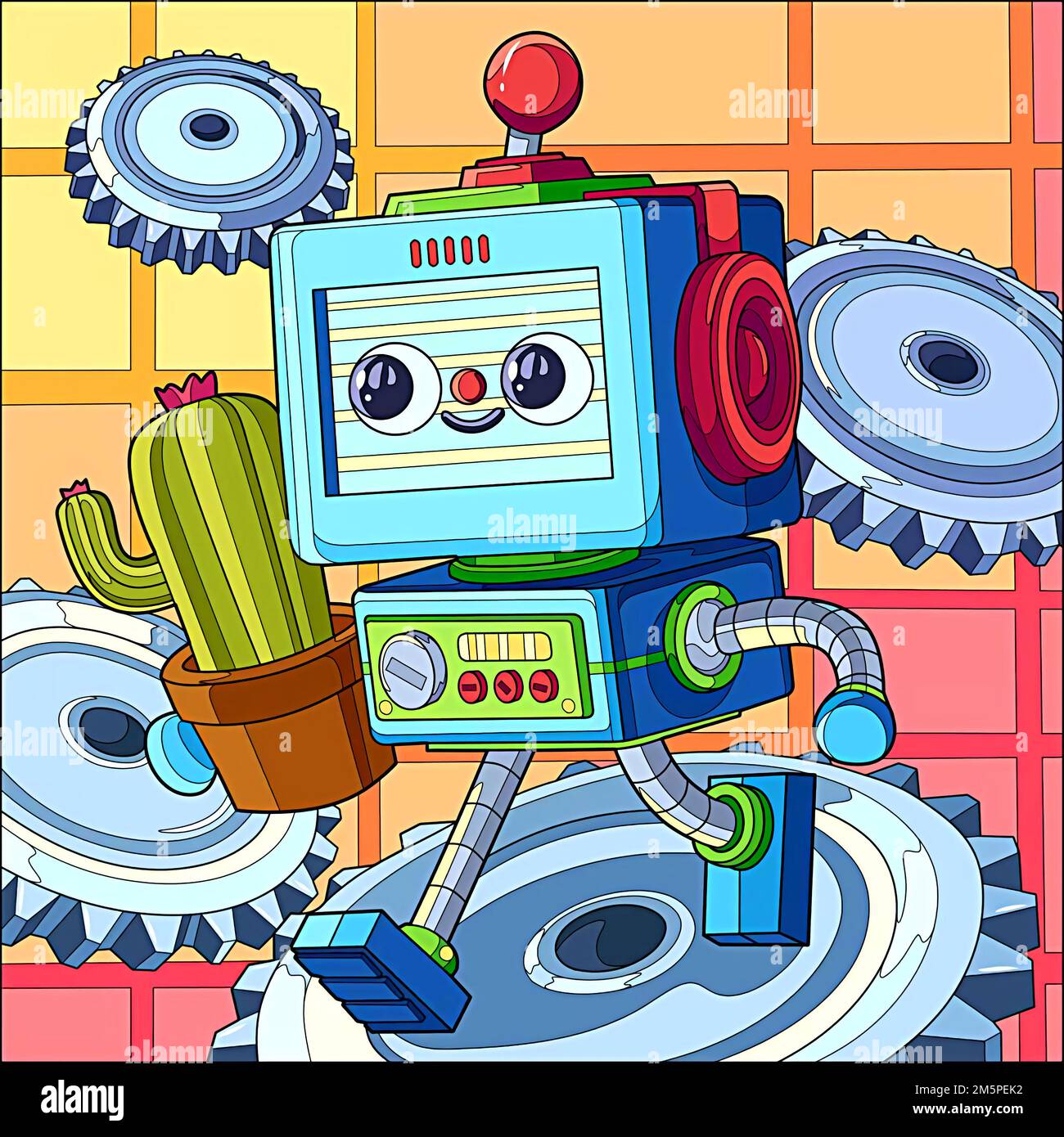 illustration of a robot carrying cactus plant Stock Photo - Alamy