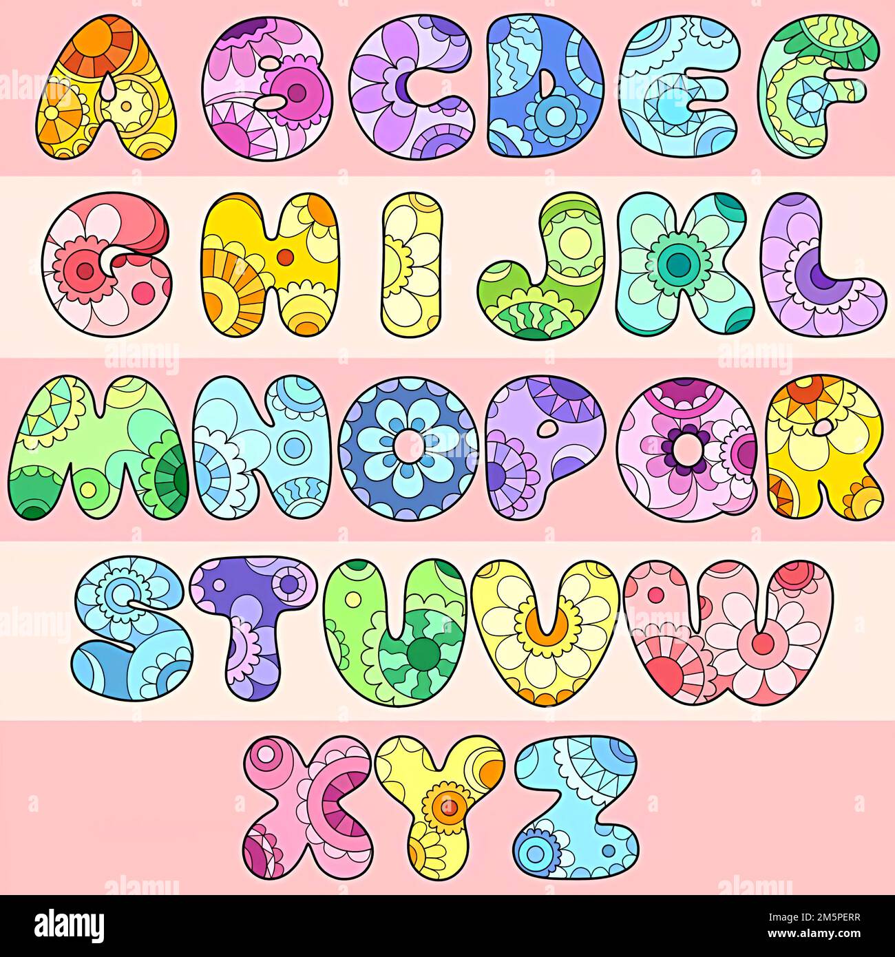 cute alphabet illustration with colorful floral pattern Stock Photo - Alamy