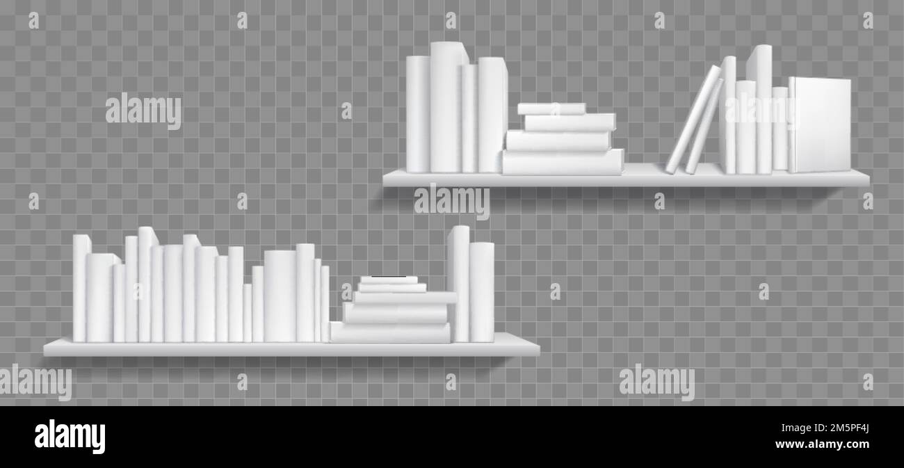 Bookshelves png set isolated on transparent background. Stacks of blank ...