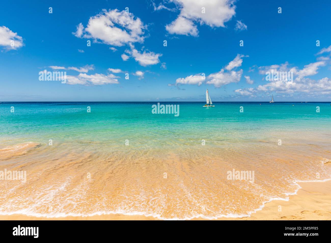 View of the sea in the Island with sandy beach, green lagoon and clear ...