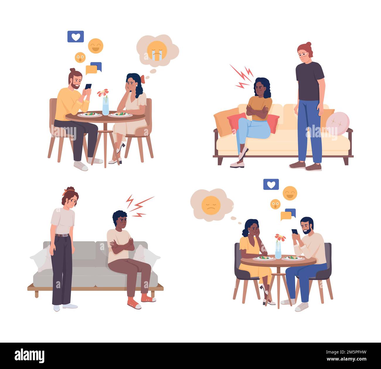 Relationship problem semi flat color vector characters set Stock Vector ... Relationship problem semi flat color vector characters set Stock Vector ...