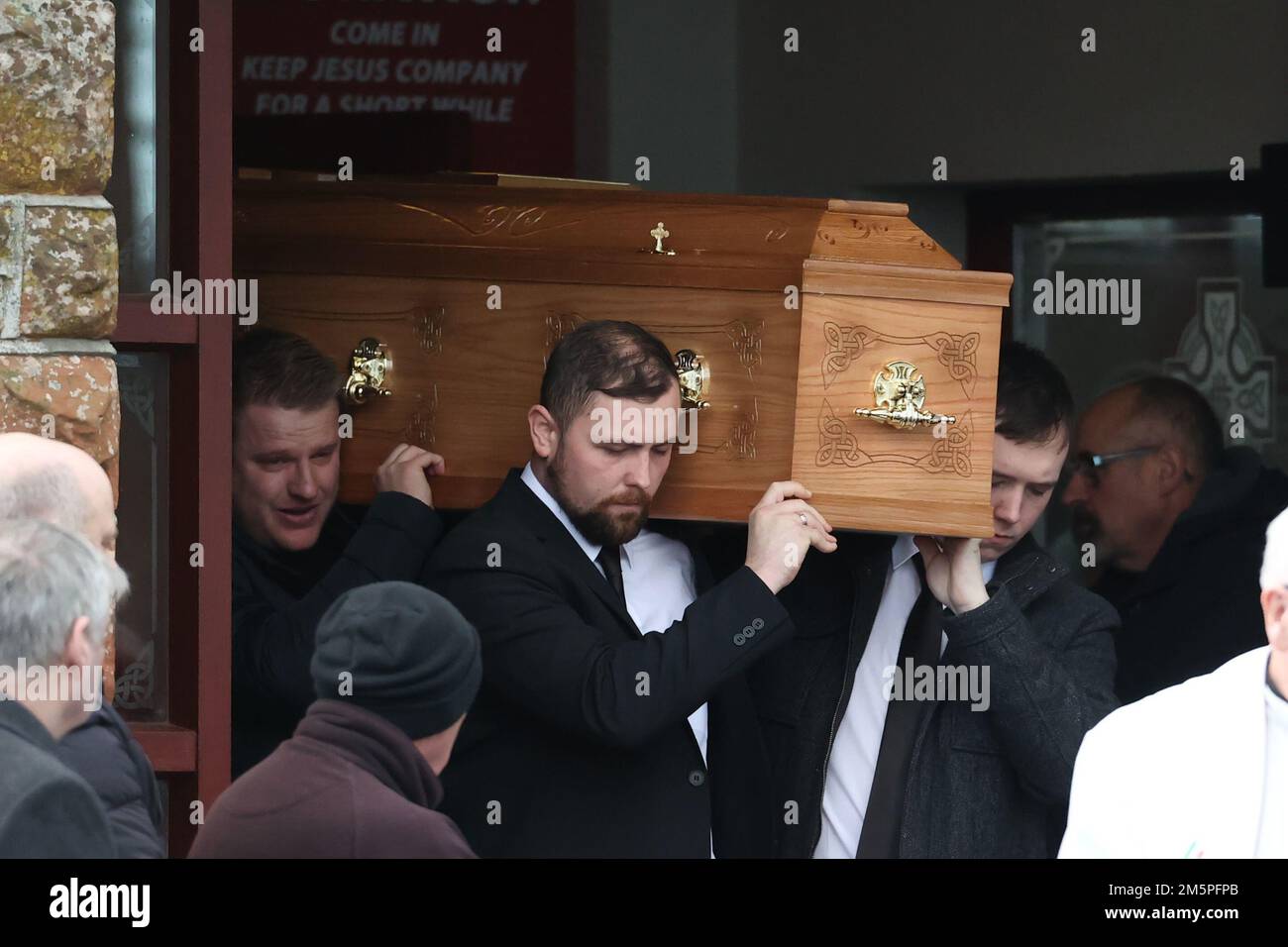 The coffin of Patrick Rogers is carried from his funeral service at St ...
