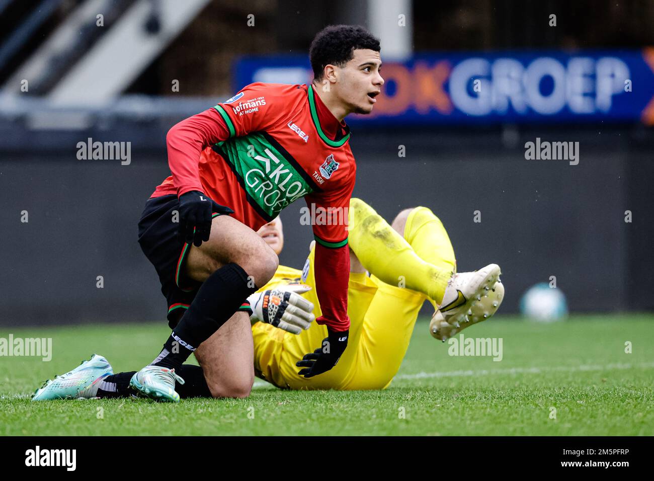 NIJMEGEN, NETHERLANDS - DECEMBER 30: Elayis Tavsan of N.E.C. scoring a ...
