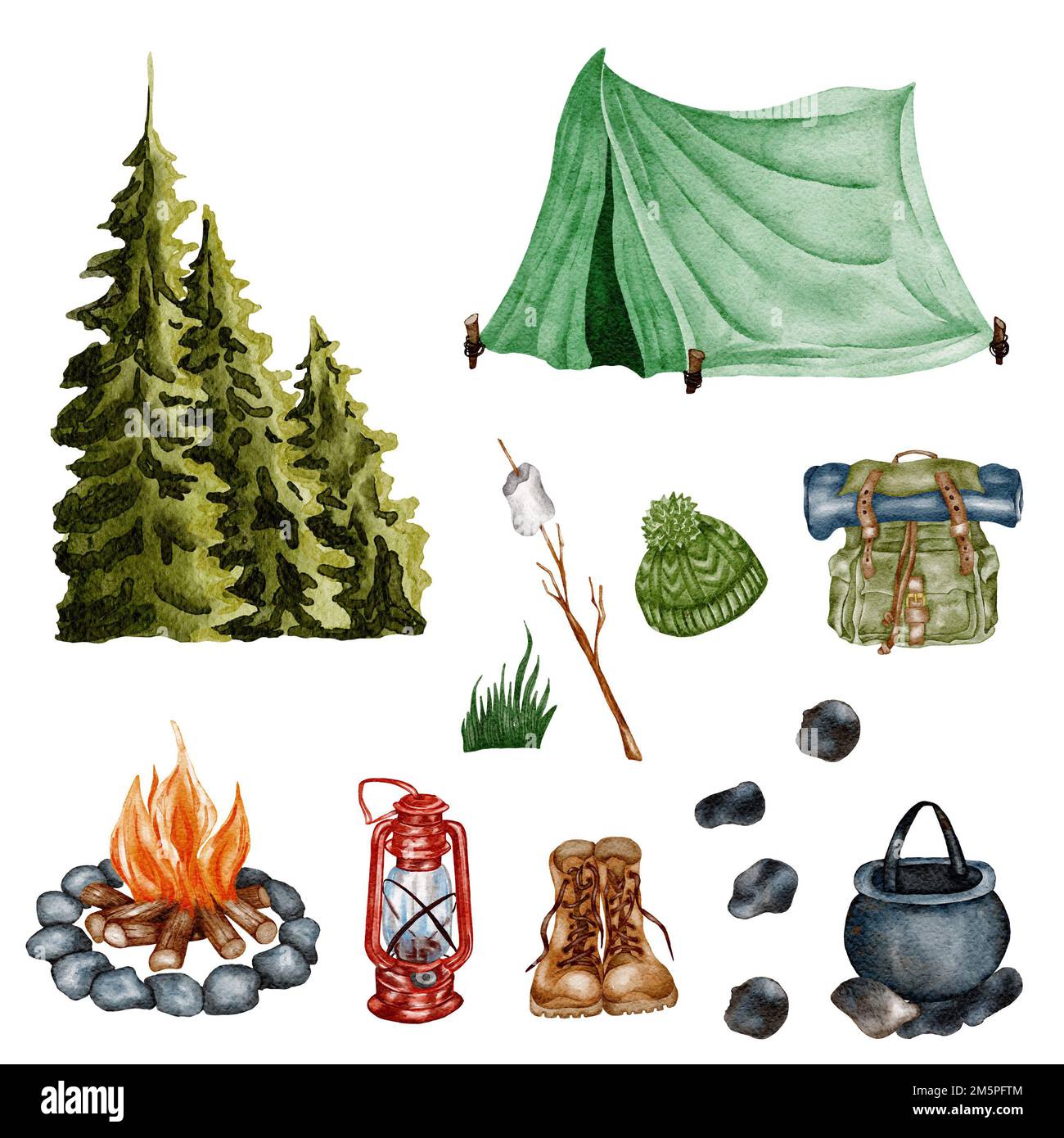 Watercolor Camping clipart. Hand drawn wild camping illustration ...