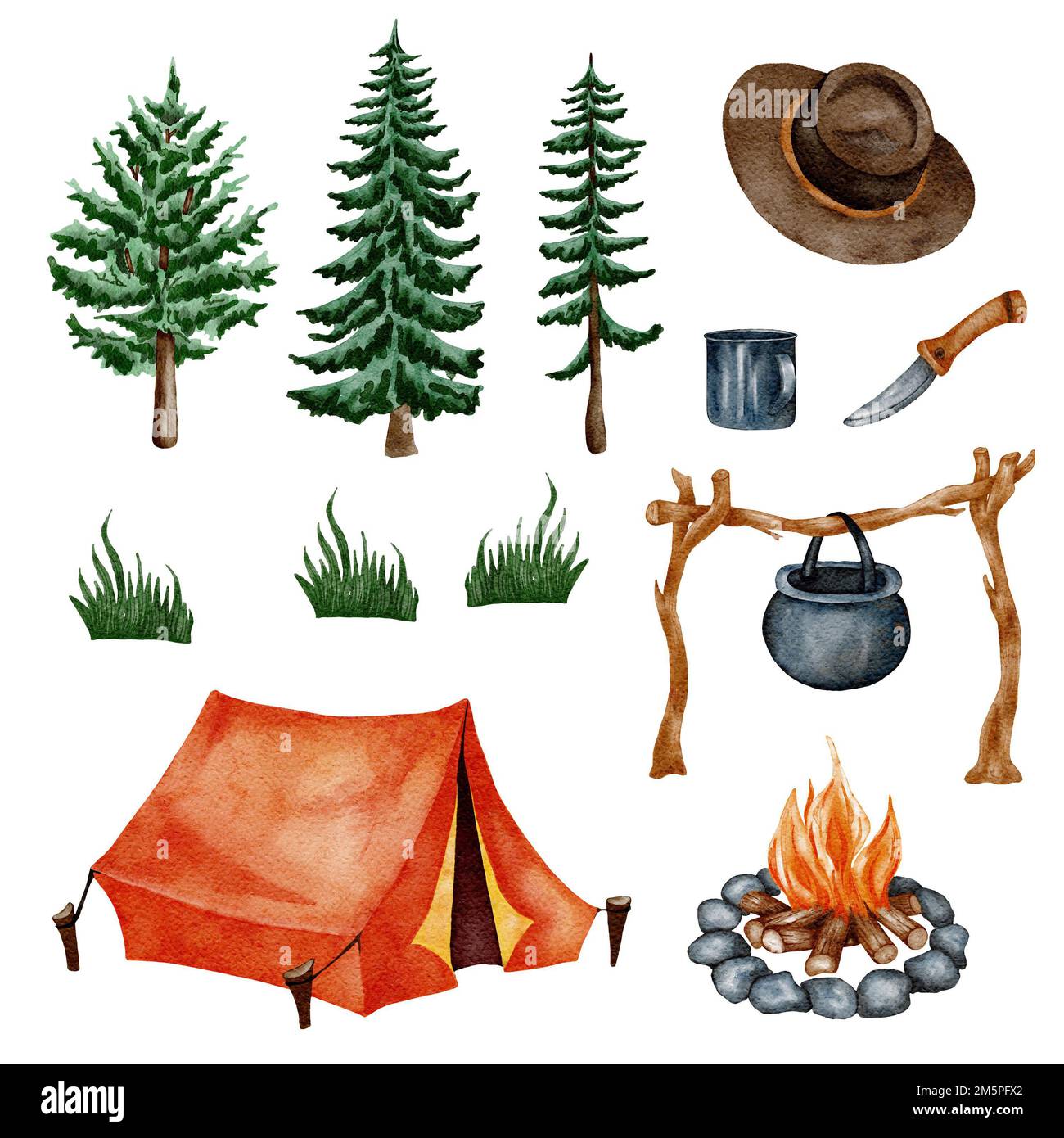 Watercolor Camping clipart. Hand drawn wild camping illustration ...
